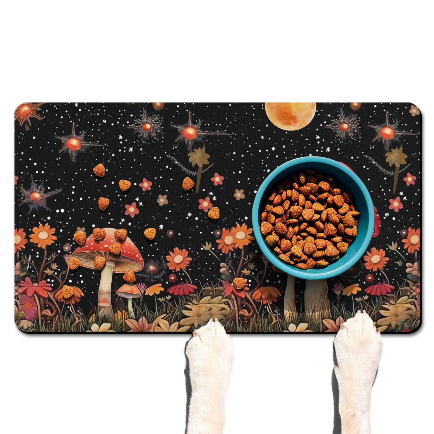 Trippy Mushroom Dog Feeding Mat - Neon Absorbent Pet Food Mat - Non ...