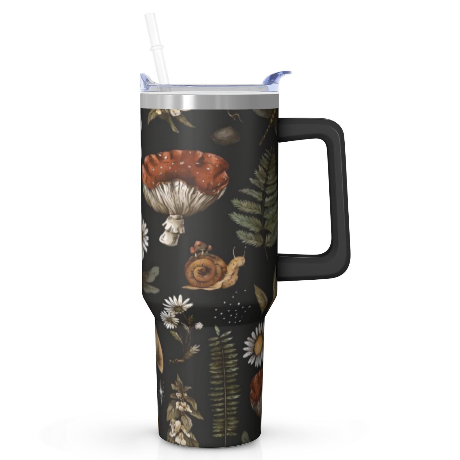 Trippy Mushroom Stainless Steel Tumbler with Handle Lid Straw ...