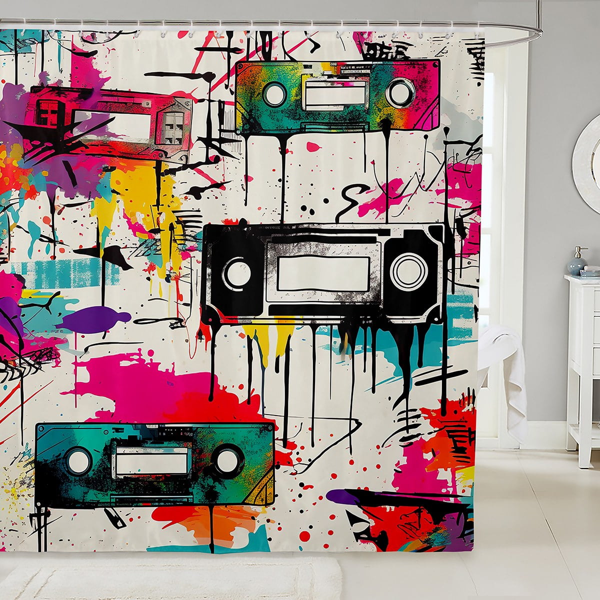 Trippy Music Bathroom Shower Curtain Sets Colorful Graffiti Tie Dye ...
