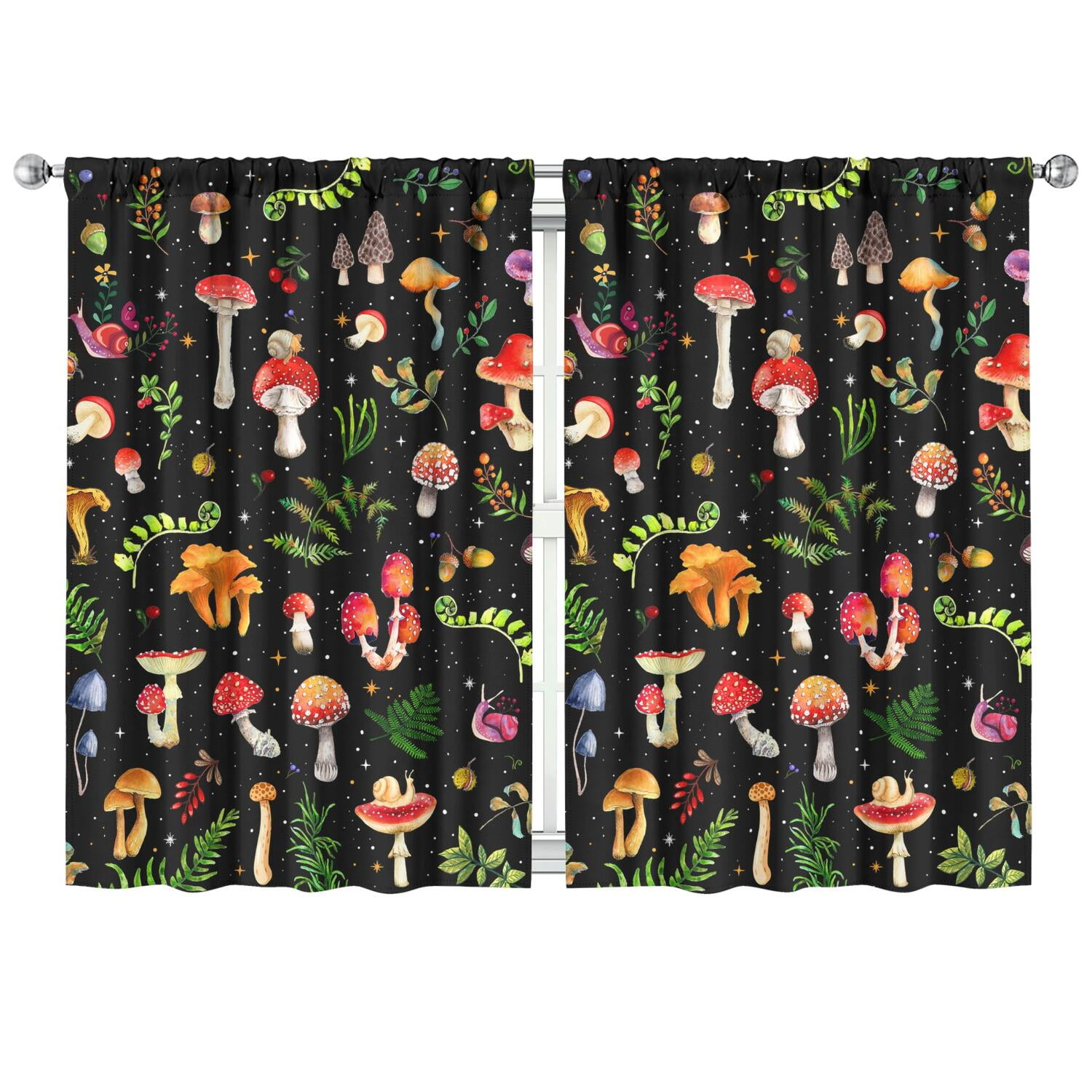 Trippy Neon Mushroom Curtains - Set of 2 42x63 Inch Tier Panels ...