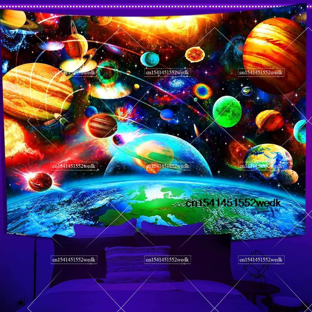 Trippy Planet Blacklight Tapestry Starry Night Sky Glow in the Dark ...