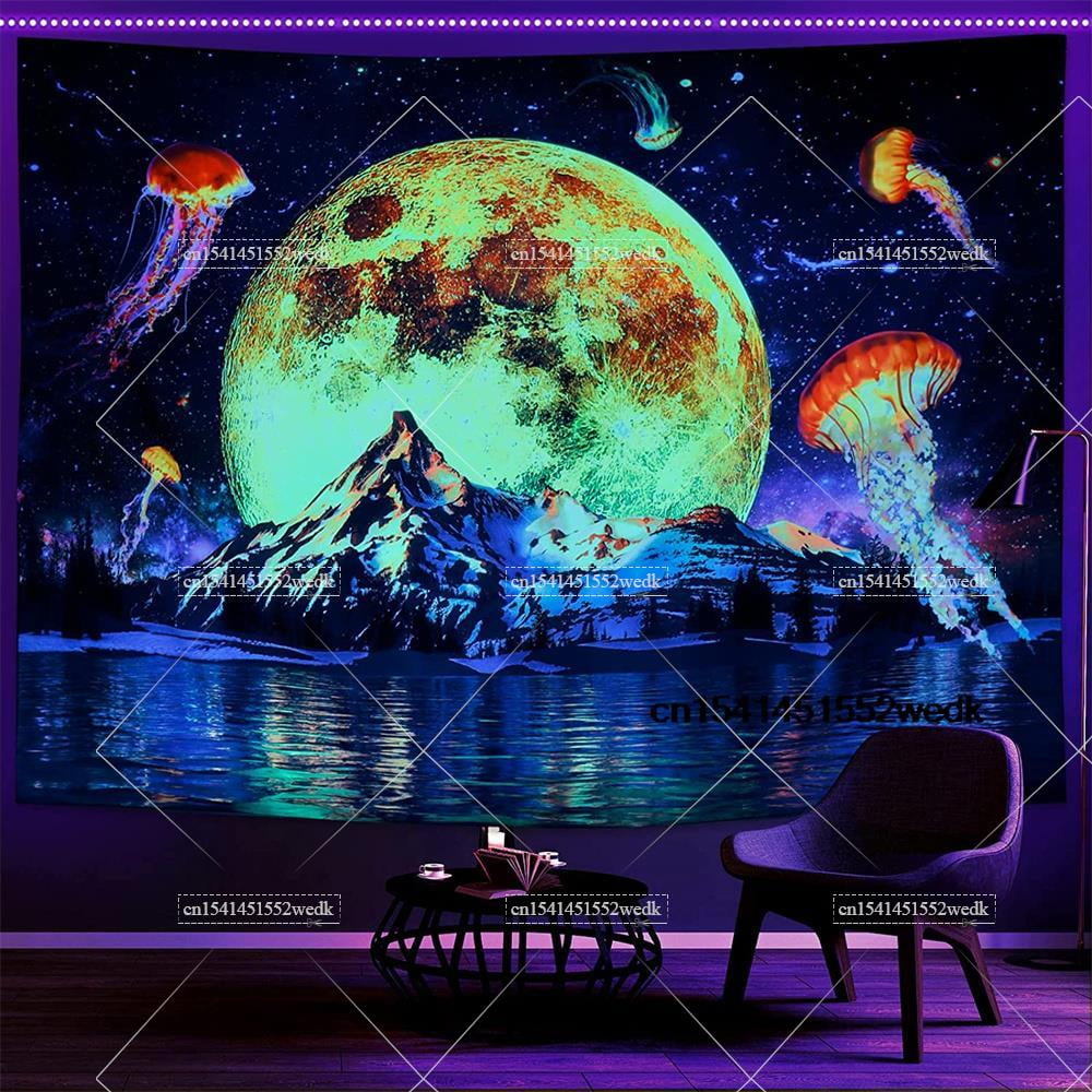 Trippy Planet Blacklight Tapestry Starry Night Sky Glow in the Dark ...