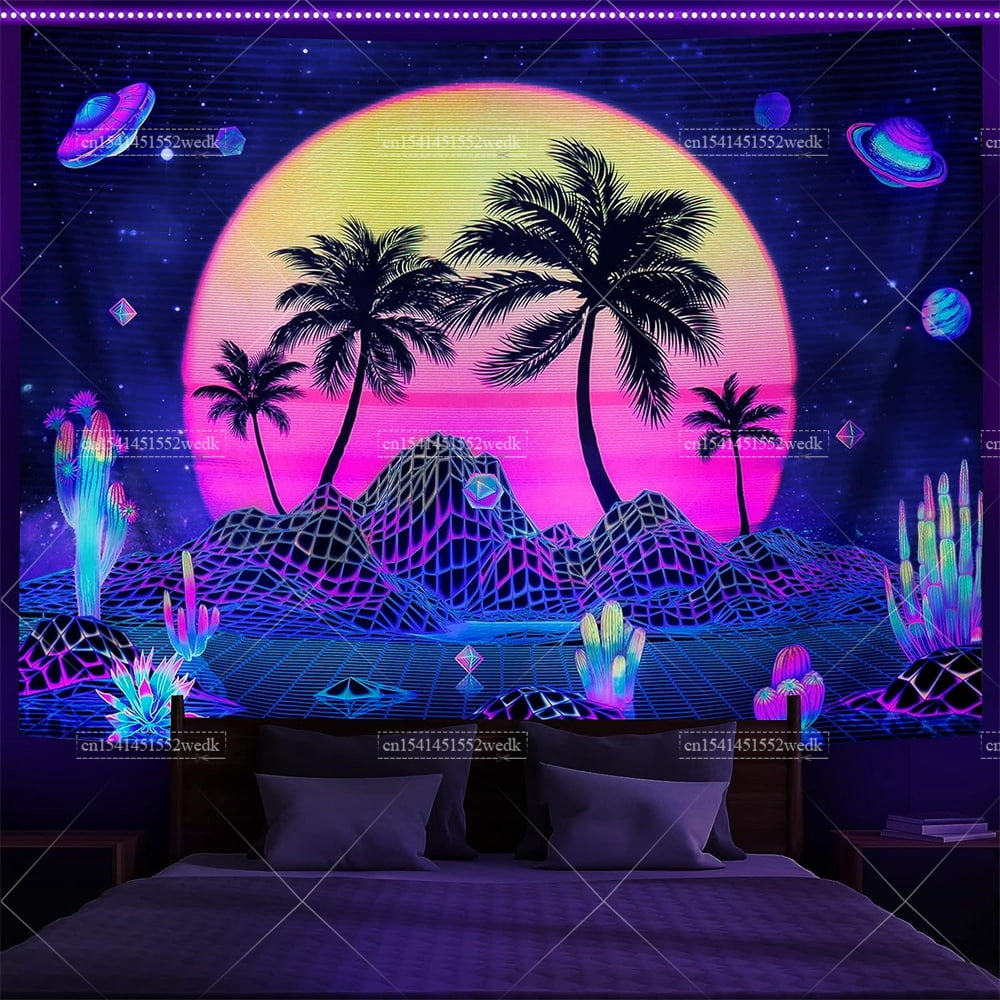Trippy Planet Blacklight Tapestry Starry Night Sky Glow in the Dark ...