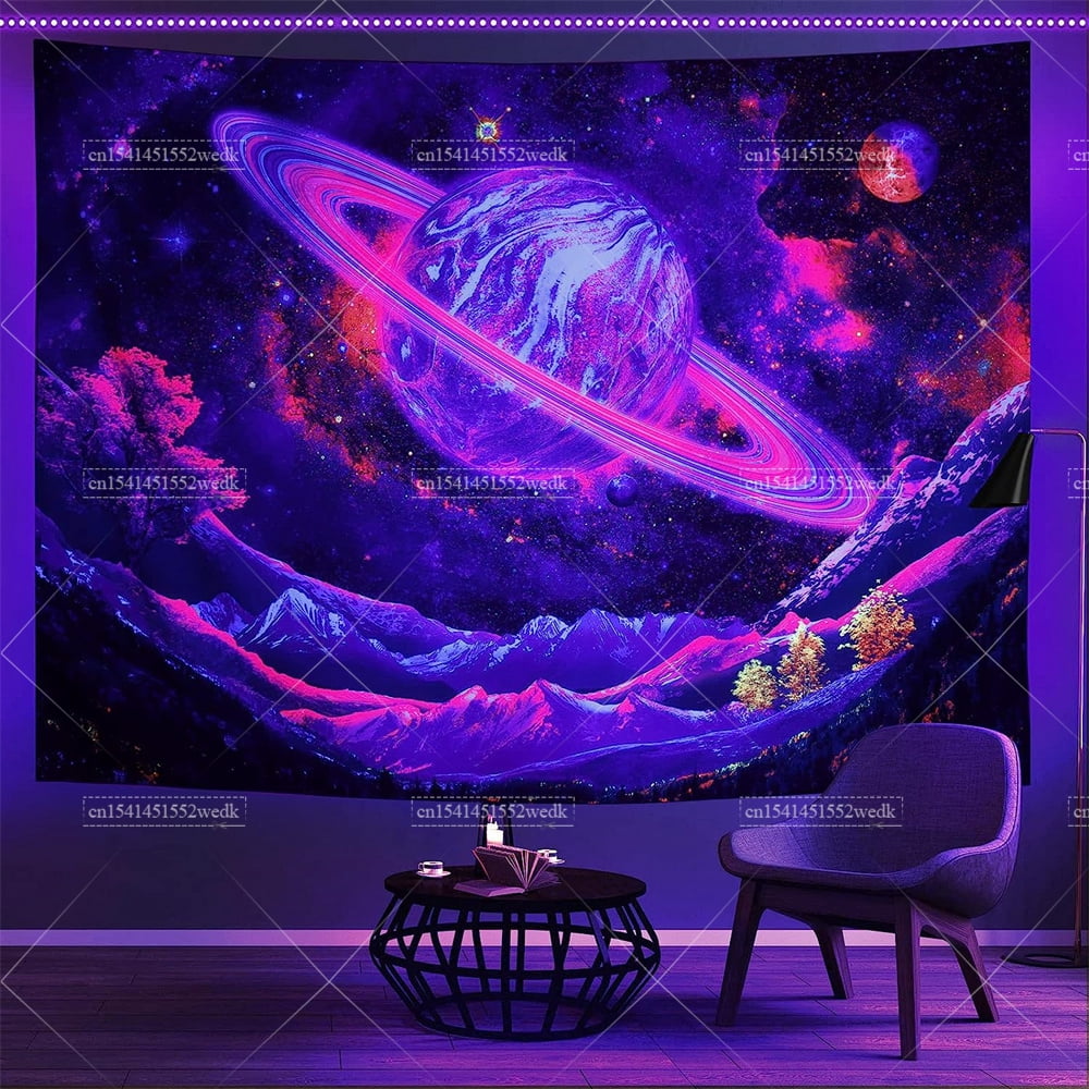 Trippy Planet Blacklight Tapestry Starry Night Sky Glow in the Dark ...