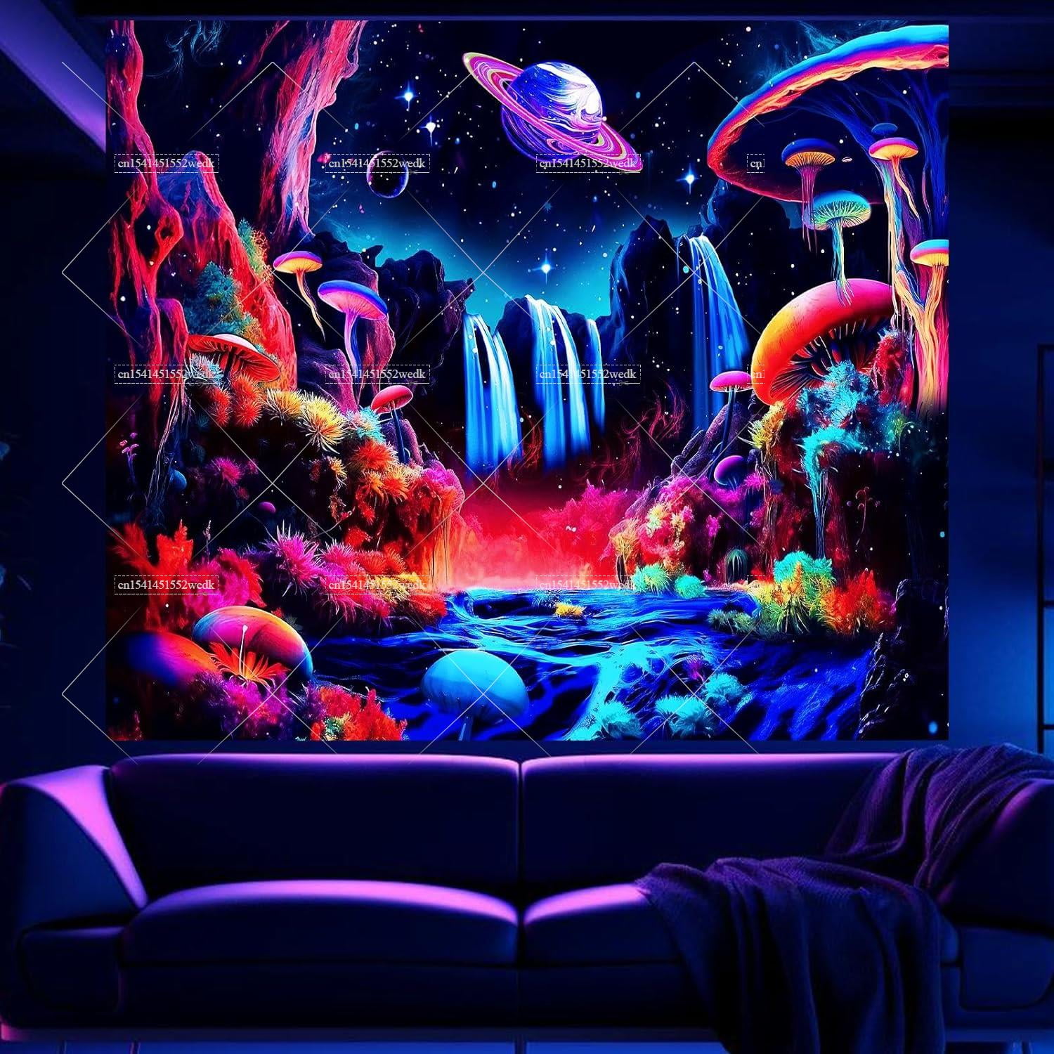 Trippy Planet Blacklight Tapestry Starry Night Sky Glow in the Dark ...