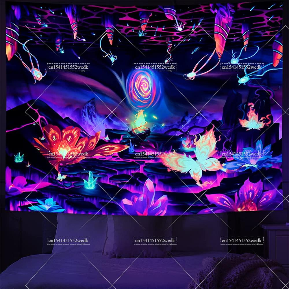 Trippy Planet Blacklight Tapestry Starry Night Sky Glow in the Dark ...