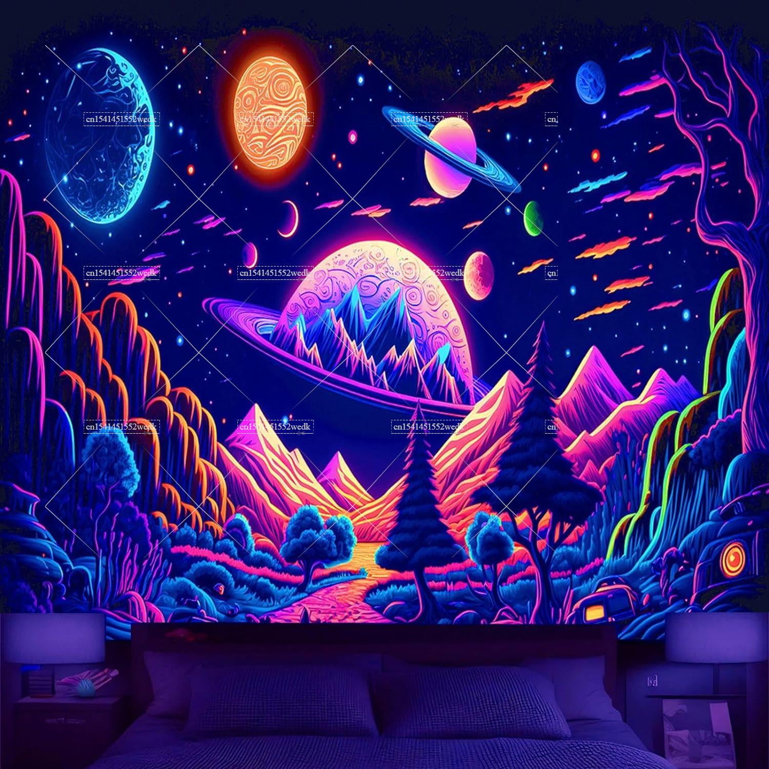 Trippy Planet Blacklight Tapestry Starry Night Sky Glow in the Dark ...