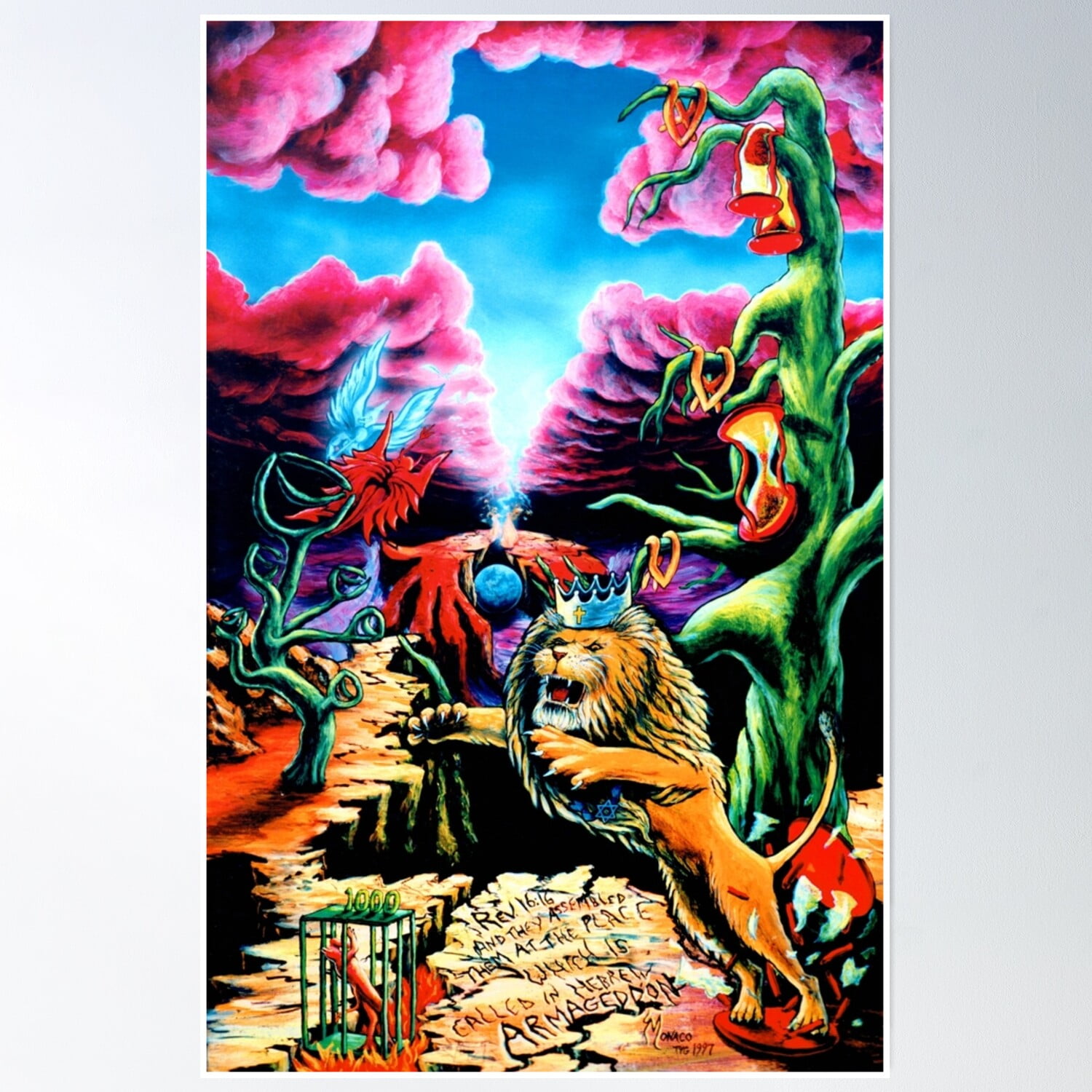 Trippy Psychedelic Surreal Visionary Psytrance Lion Poster Wall Art ...