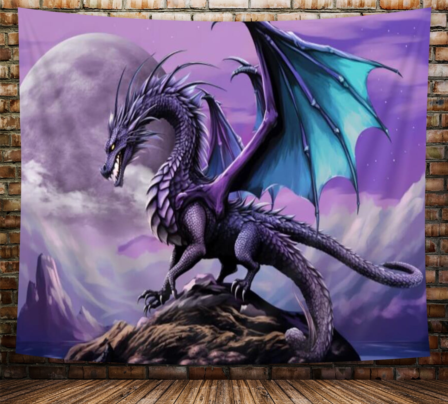 Trippy Purple Dragon Tapestry, Gothic Moon Anime Psychedelic Dragon on ...