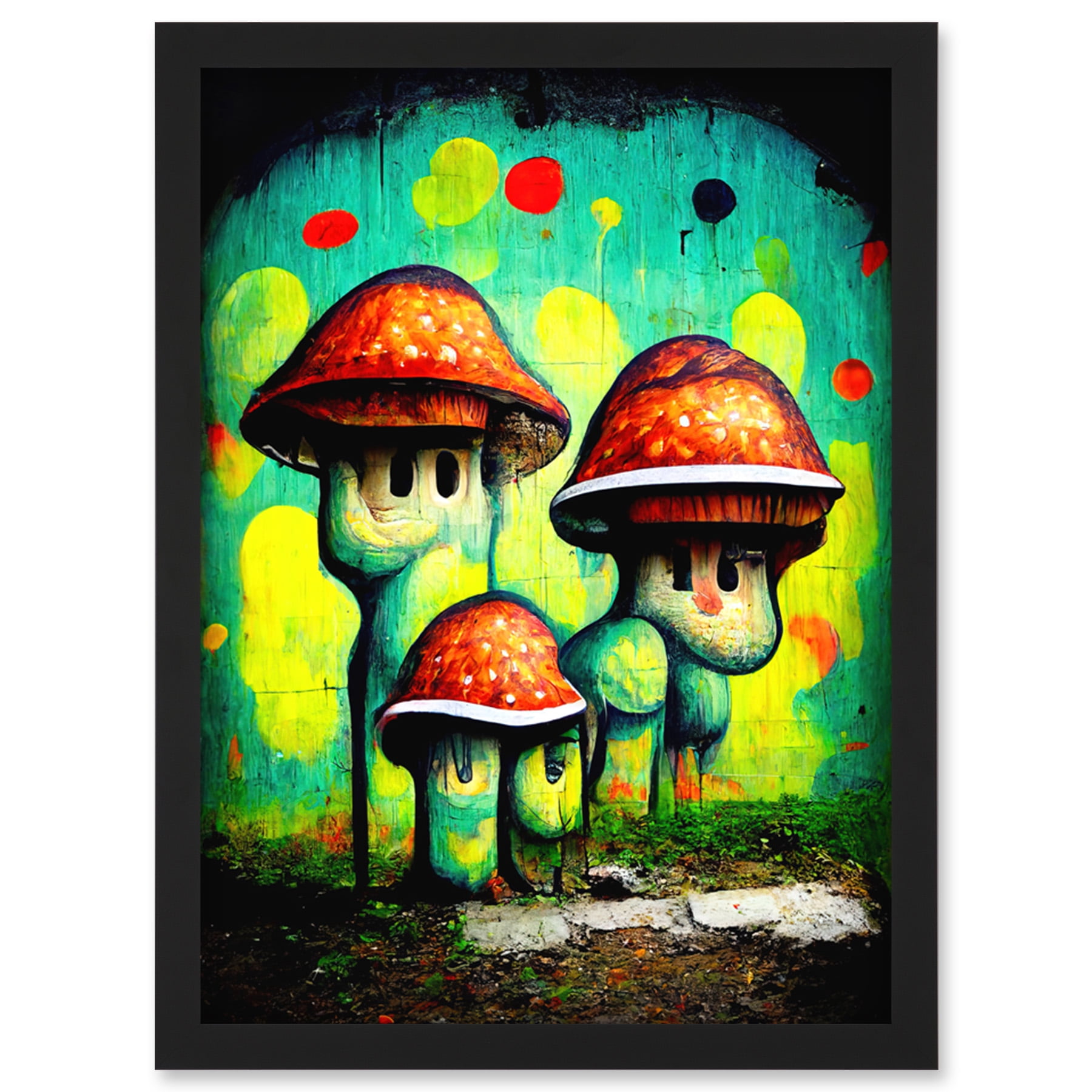 Trippy Red Cap Mushroom Houses Street Art Graffiti Mural Artwork Framed ...