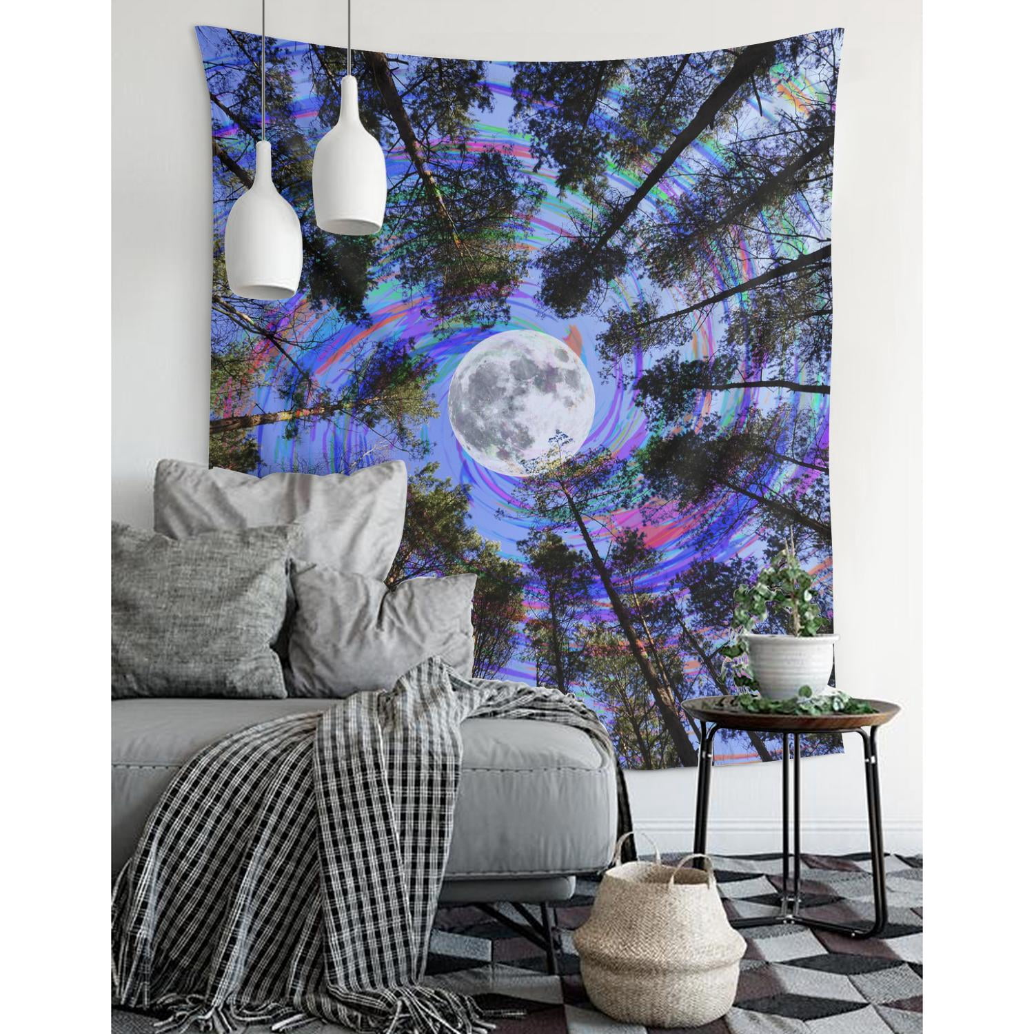 Trippy Tapestries Wall Hanging Psychedelic Forest Tree Colorful Moon ...