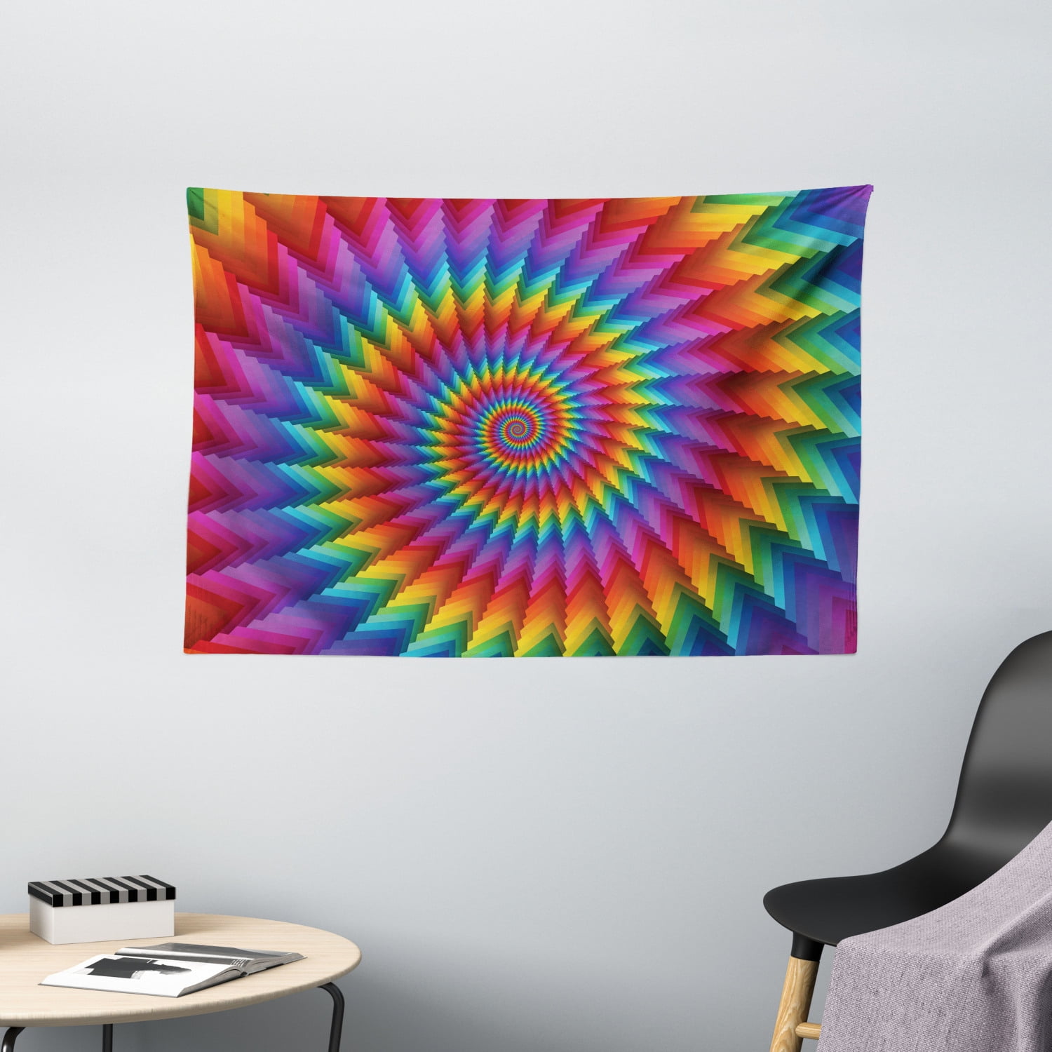 Trippy Tapestry, Psychedelic Rainbow Spiral in Vibrant Colors Circular ...