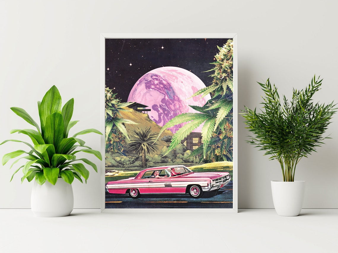 Trippy Trip (Weed Art, Retro Car, Weed Poster, Marijuana Art, Collage ...