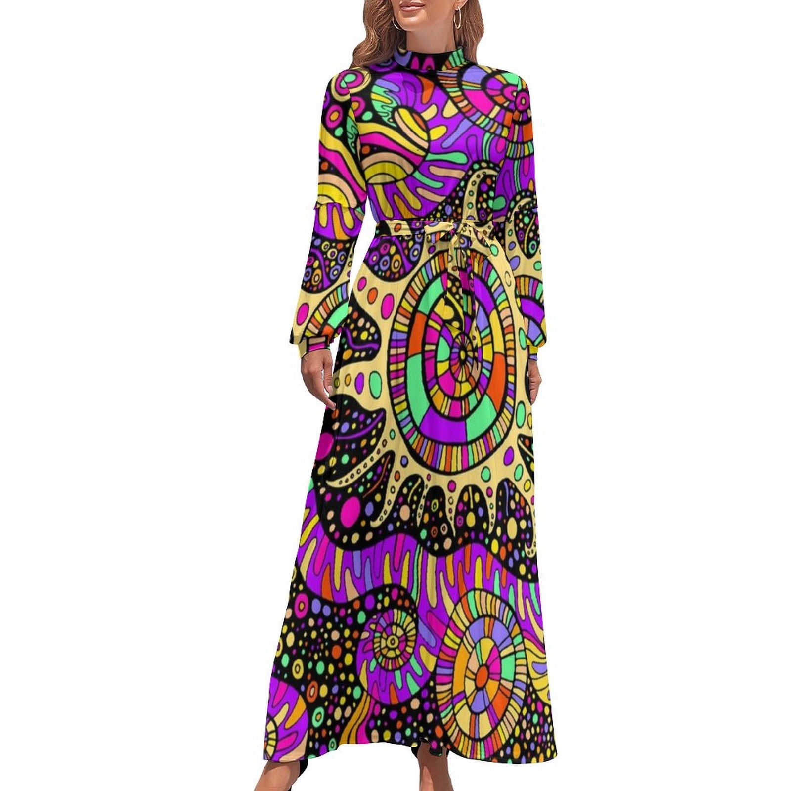 Trippy UV Rave Tentacles Black Light Trip Long Dress Female dress ...