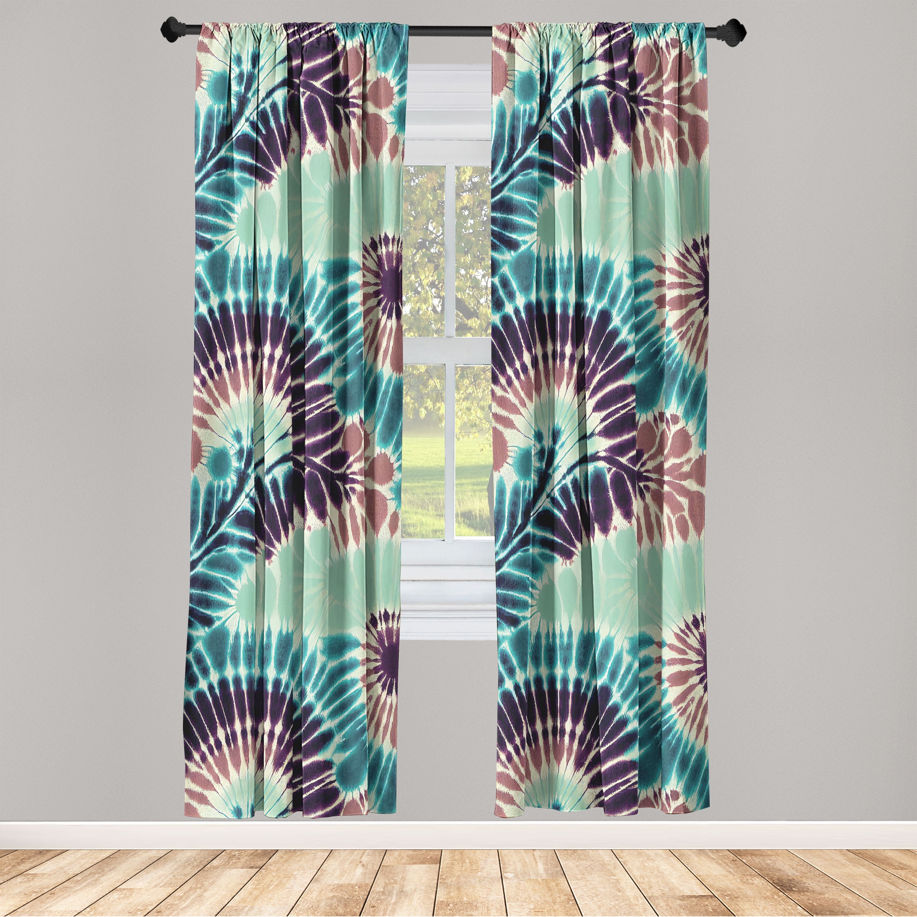 Trippy Window Curtains, Nostalgic Swirling Shell Blooms Hippie Tie Dye ...