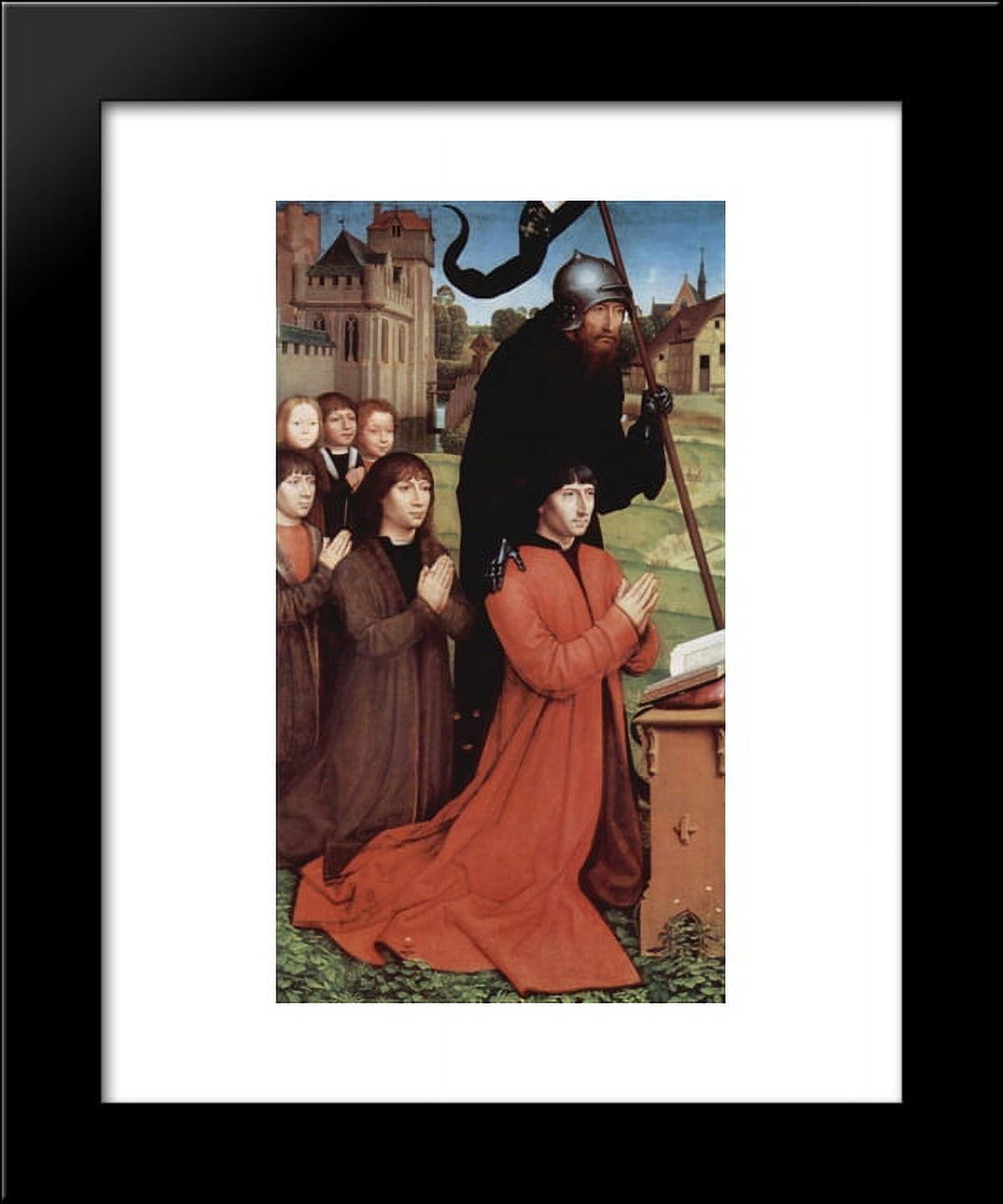 Triptych of Willem Moreel, left wing, the founder Willem Moreel, his sons and St. William of ...