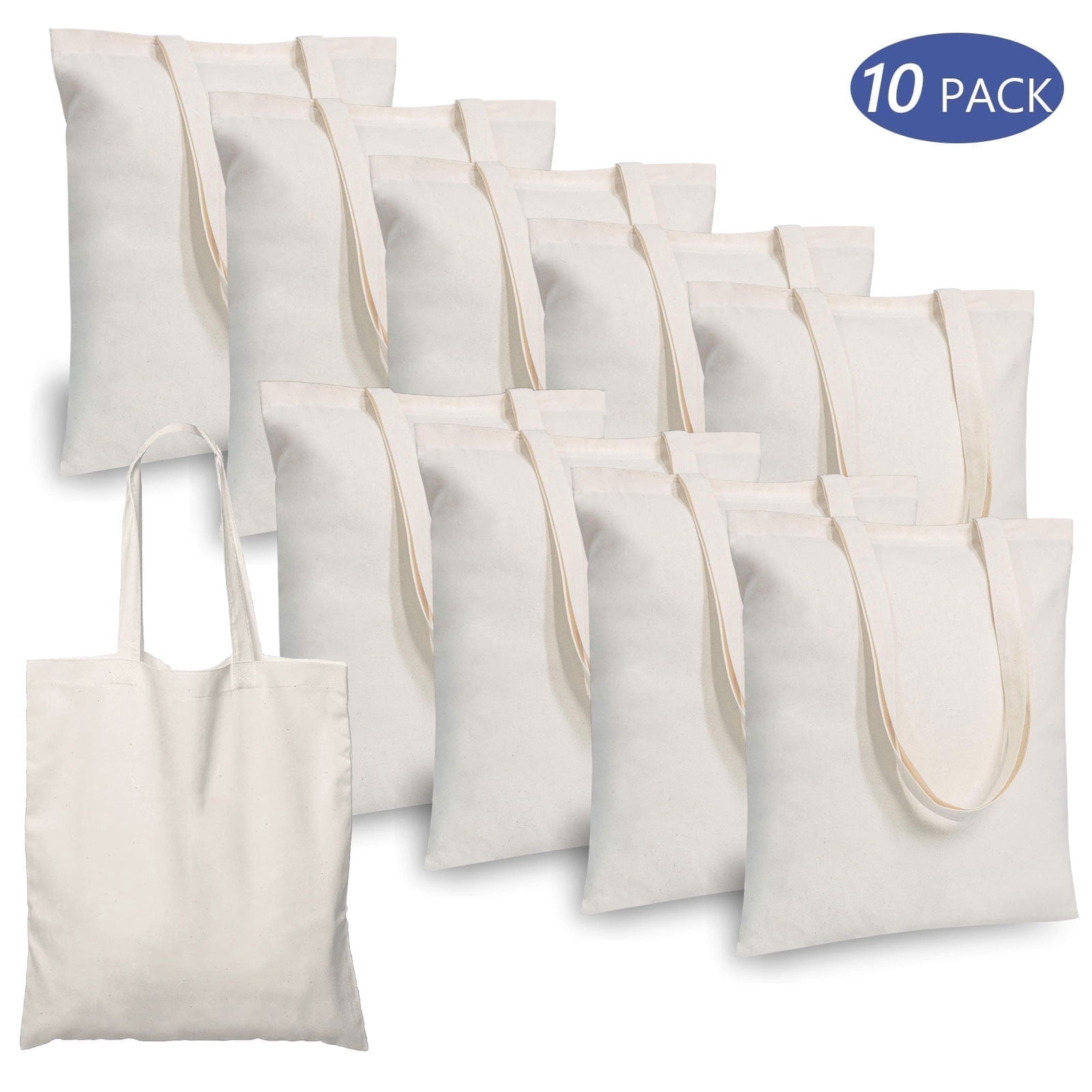 Hengbo 10 Pack Blank Bulk Cloth Bags Reusable Cotton Tote Bags 13.7 x ...