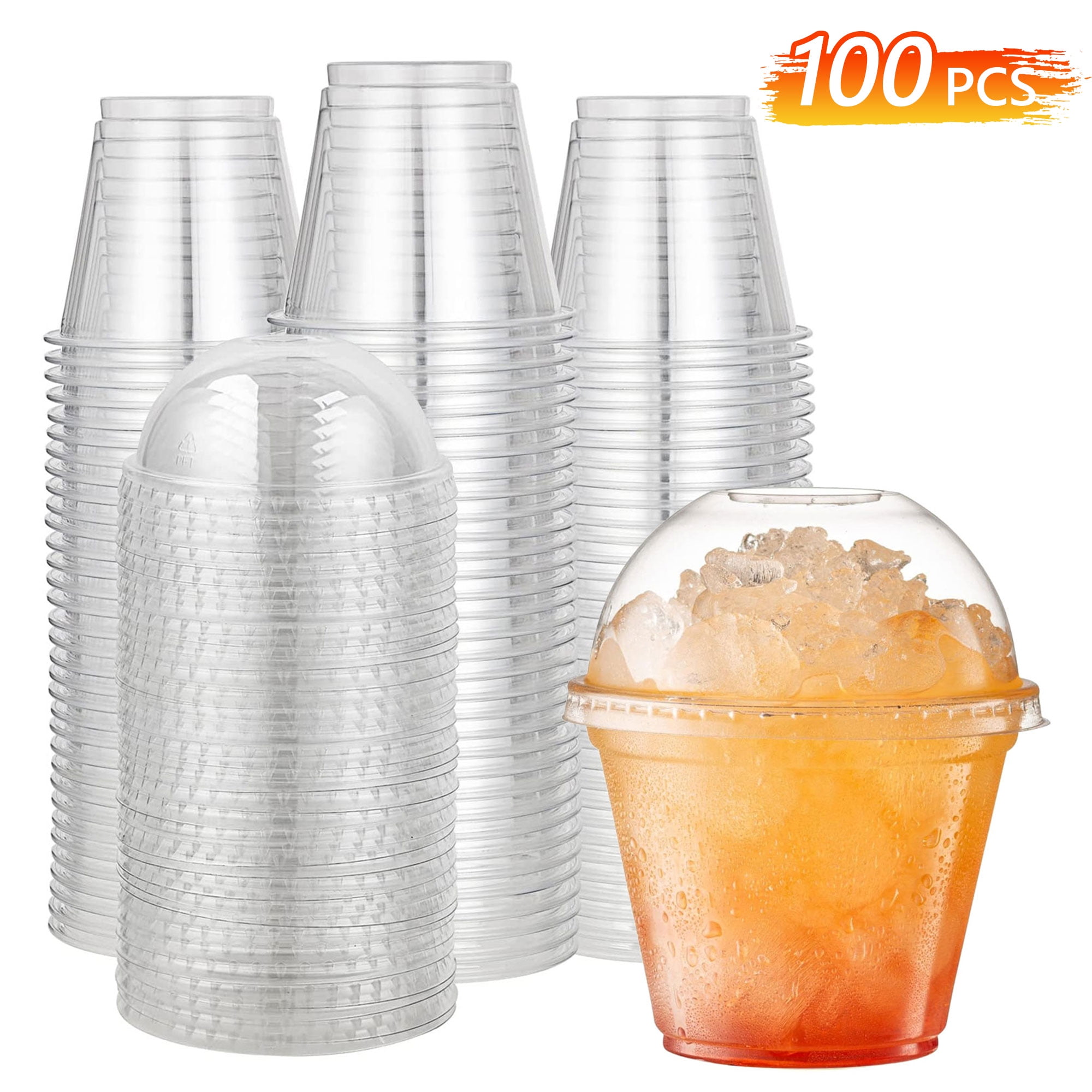 Tripumer 100 Pack 9oz BPA Free Clear Plastic Cups with Dome Lids for ...