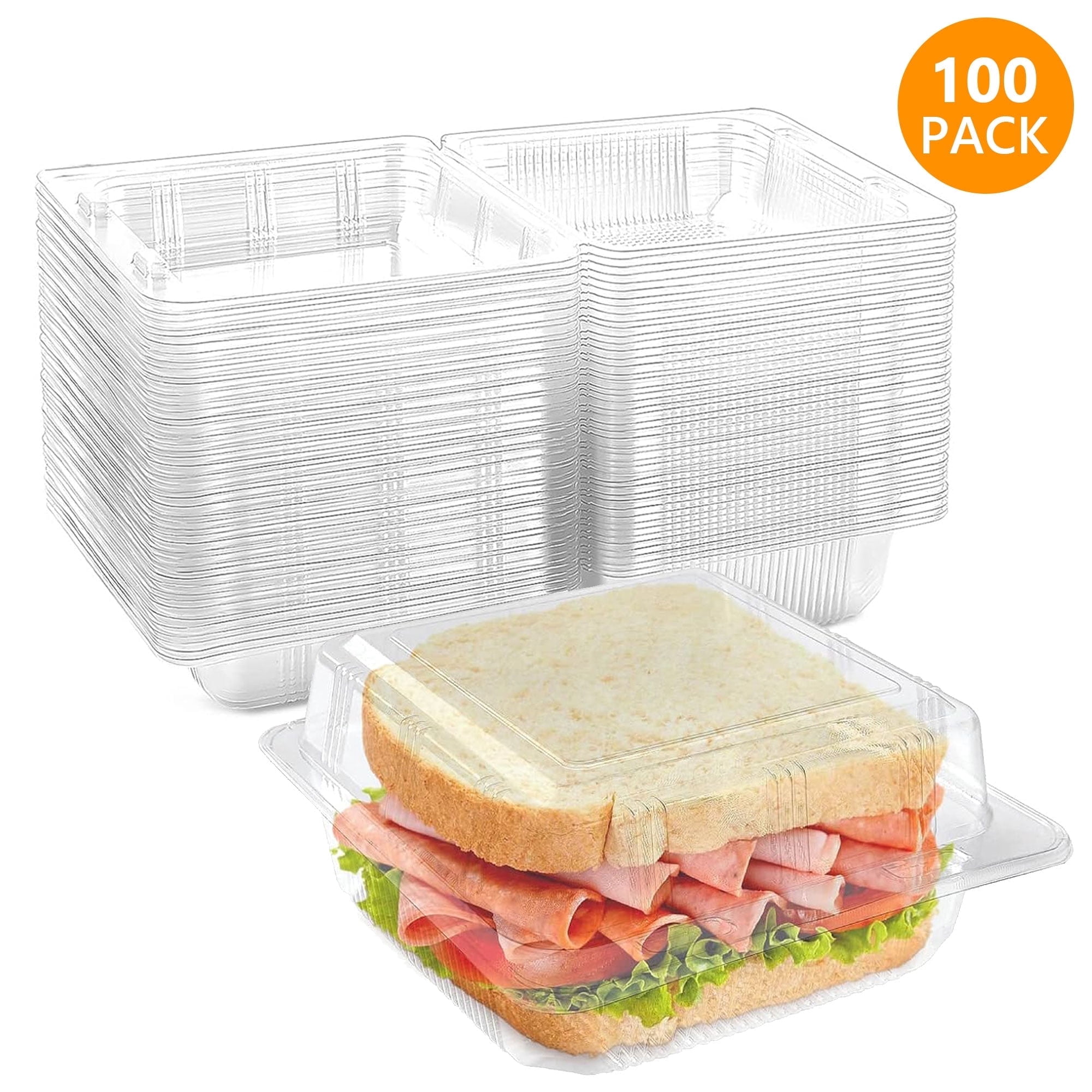 Hengbo 100 PCS Clear Plastic Food Containers Square Hinged Takeaway ...