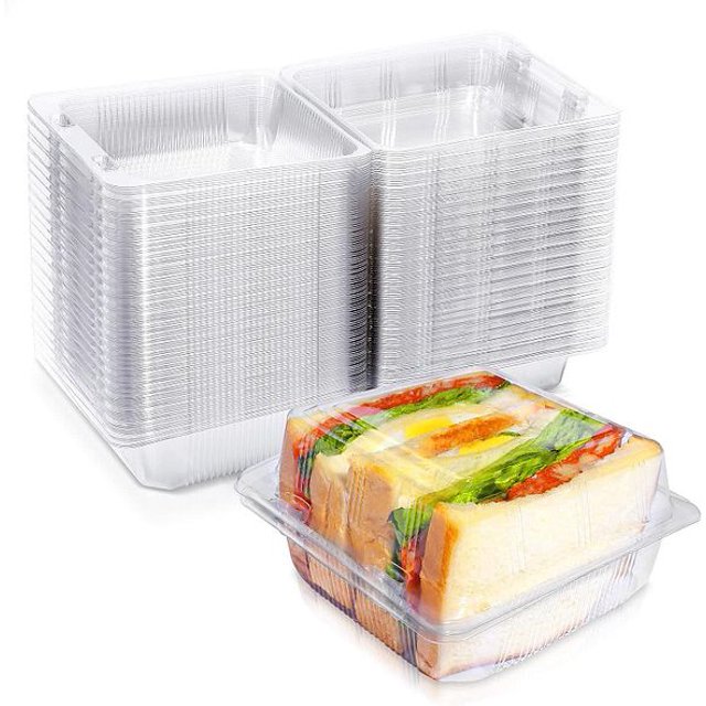 Tripumer 100 PCS Clear Plastic Food Containers Square Hinged Takeaway ...
