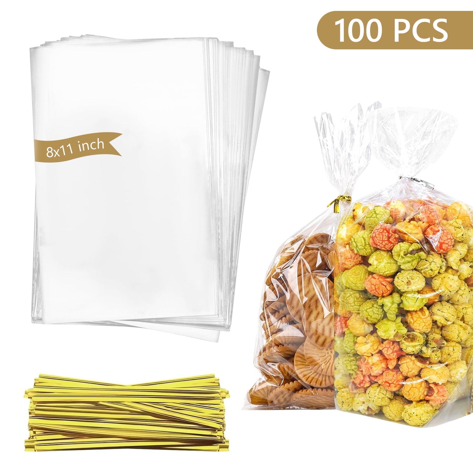 Tripumer 100 Pcs Bottom Gusset Bags 8 x 11 inch Cellophane Treat Bags ...