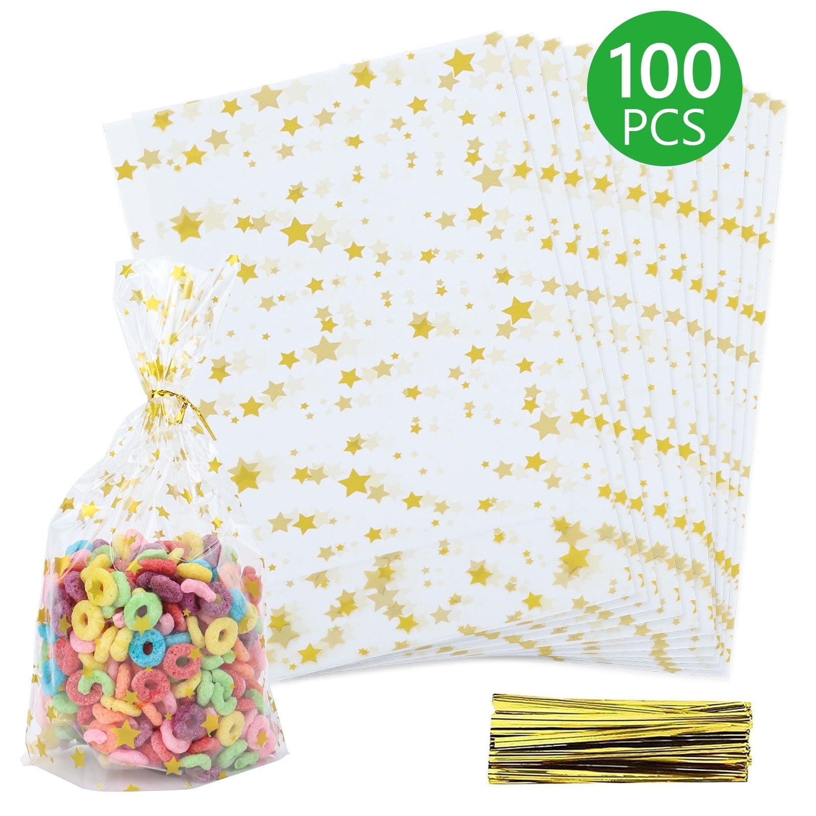 Tripumer 100 Pcs Star Printed Clear Resealable Cellophane Bags with ...