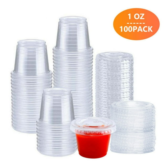 Tripumer 100 Sets - 1 oz Clear Plastic Condiment Cups with Lids, BPA ...