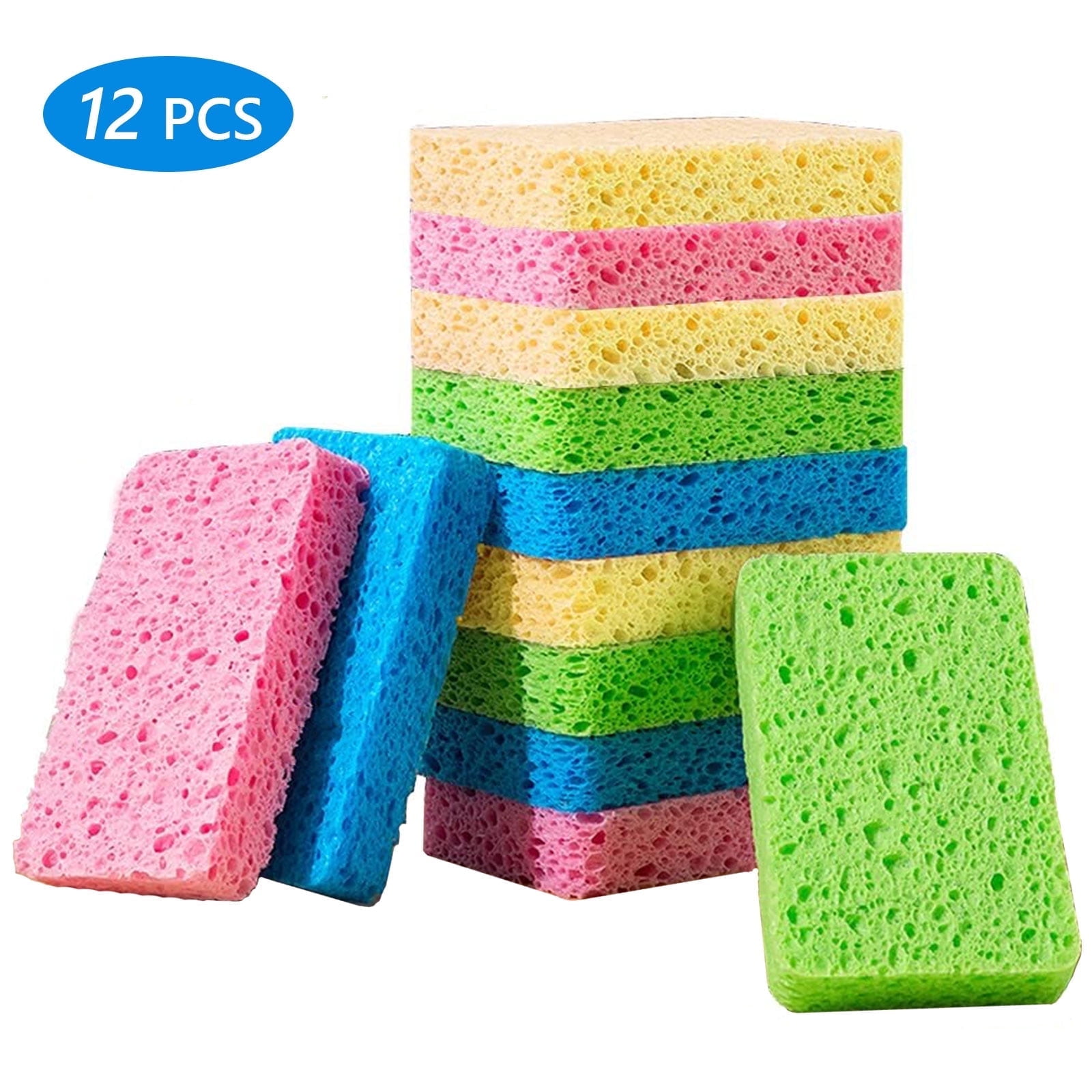 Tripumer 12 Pcs Compressed Cellulose Sponges Scrub Sponge 4 Color ...