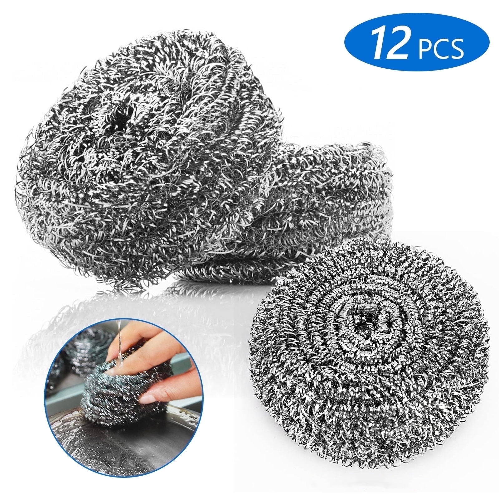 Tripumer 12 Pcs 3 inch Stainless Steel Scrubbers High-Density Long ...