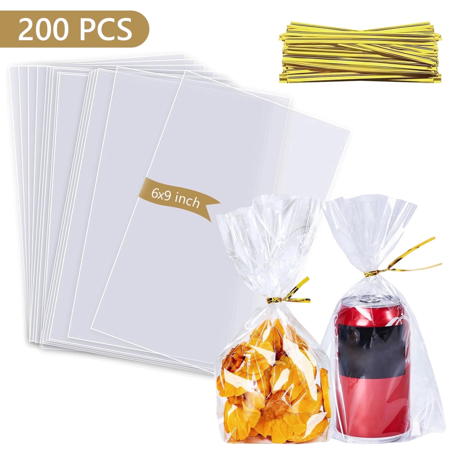 Tripumer 200 Pcs 6 x 9 inch Flat Cellophane Treat Bags with Twist Ties ...