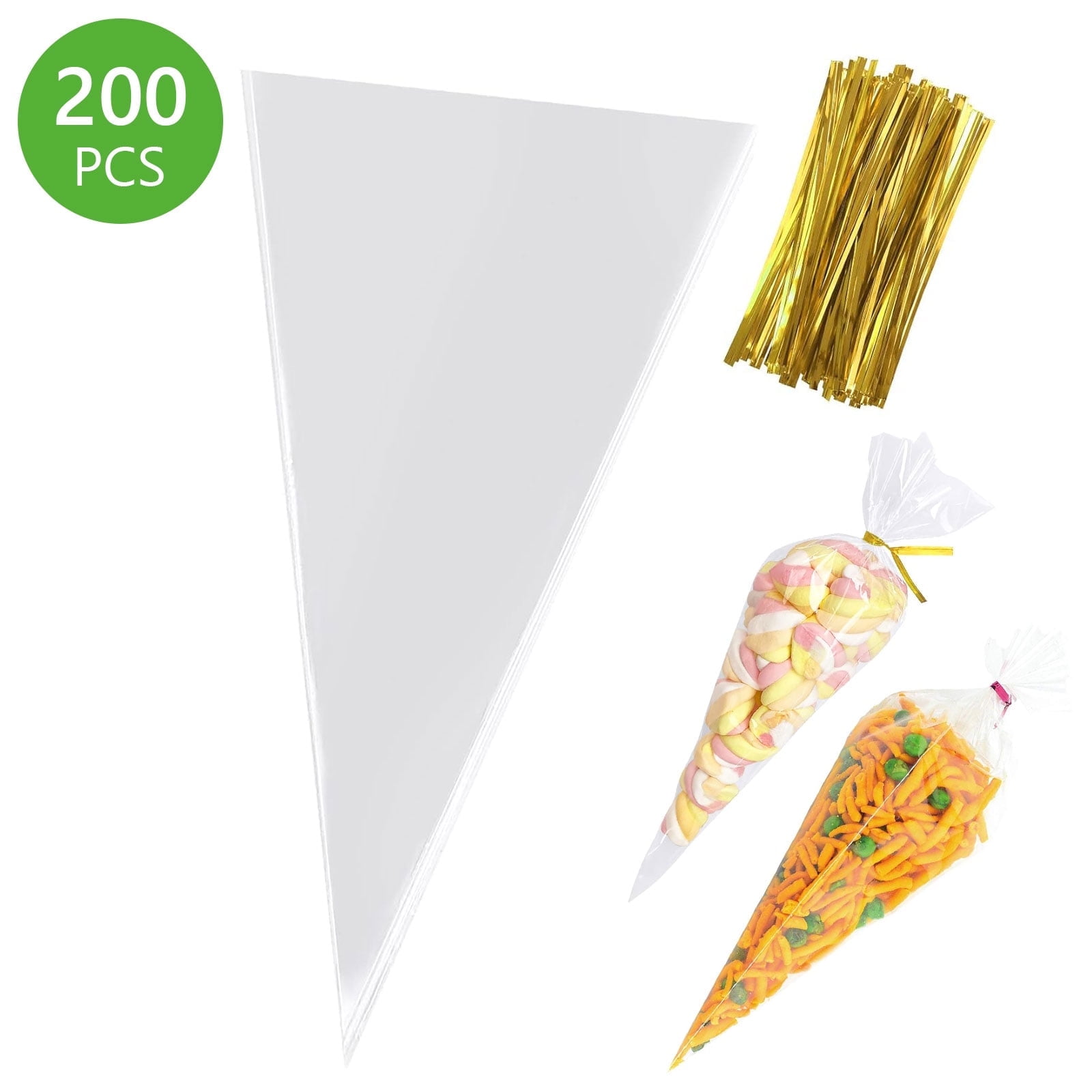 Tripumer 200 Pcs Cone Shaped Treat Bags Cone Cellophane Bags 6.3 x 11.8 ...