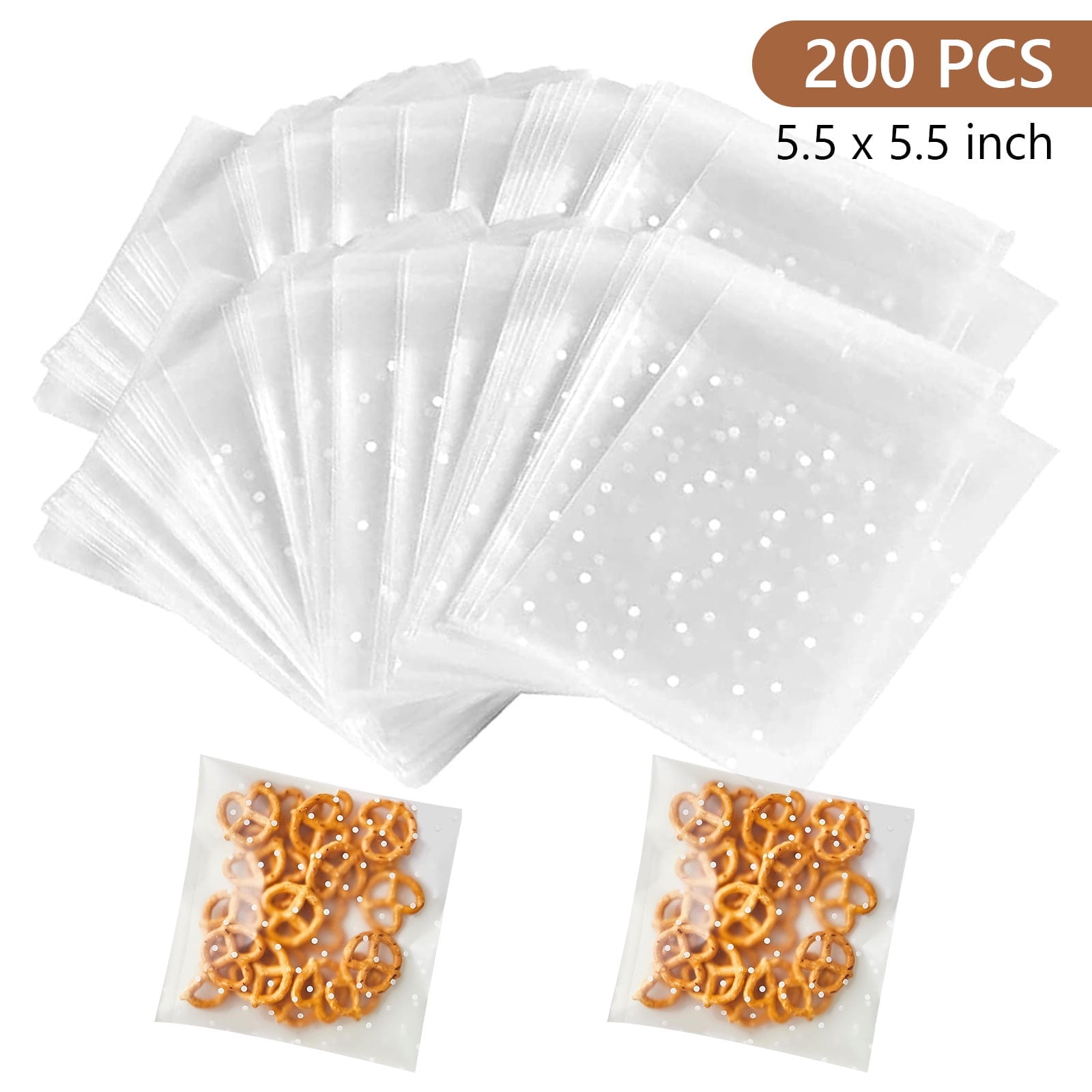 Tripumer 200 Pcs Self Adhesive Candy Cookie Bags with Dot 5.5 x 5.5 ...