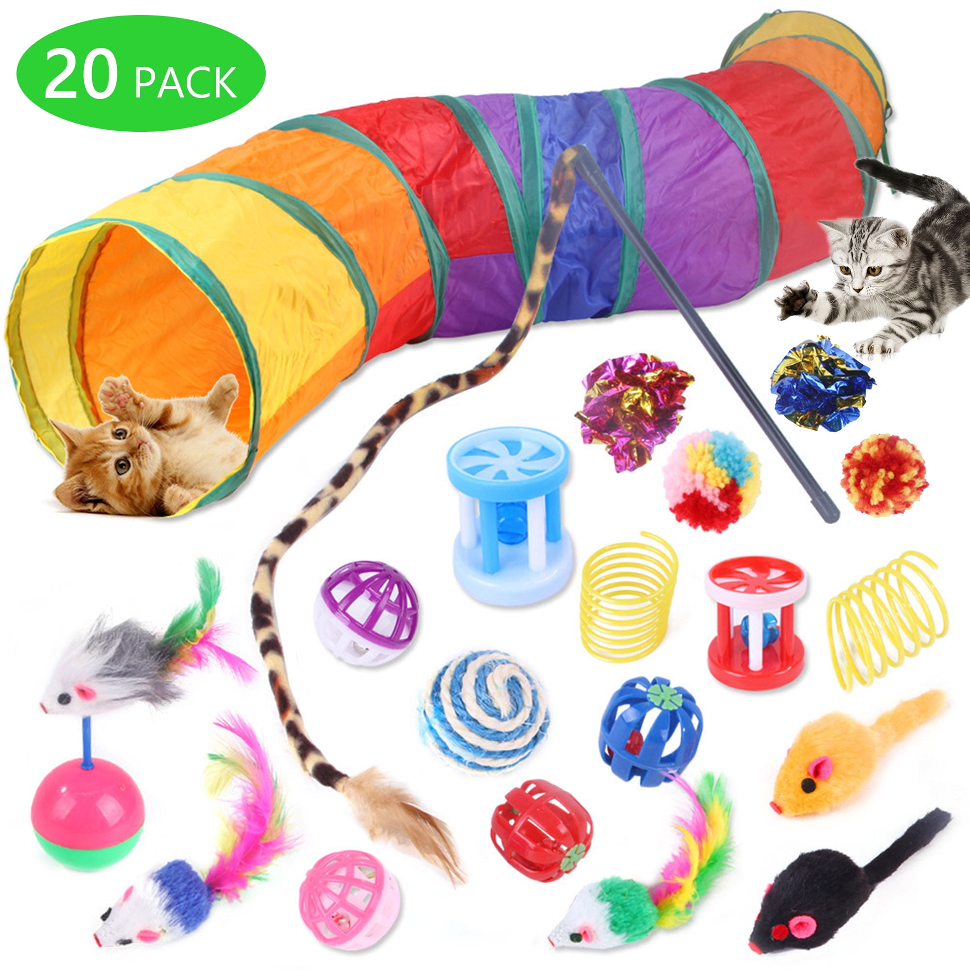 Tripumer 20Pcs Cat Toys Kitten Toy Set Folding Camouflage Cat Tunnel ...