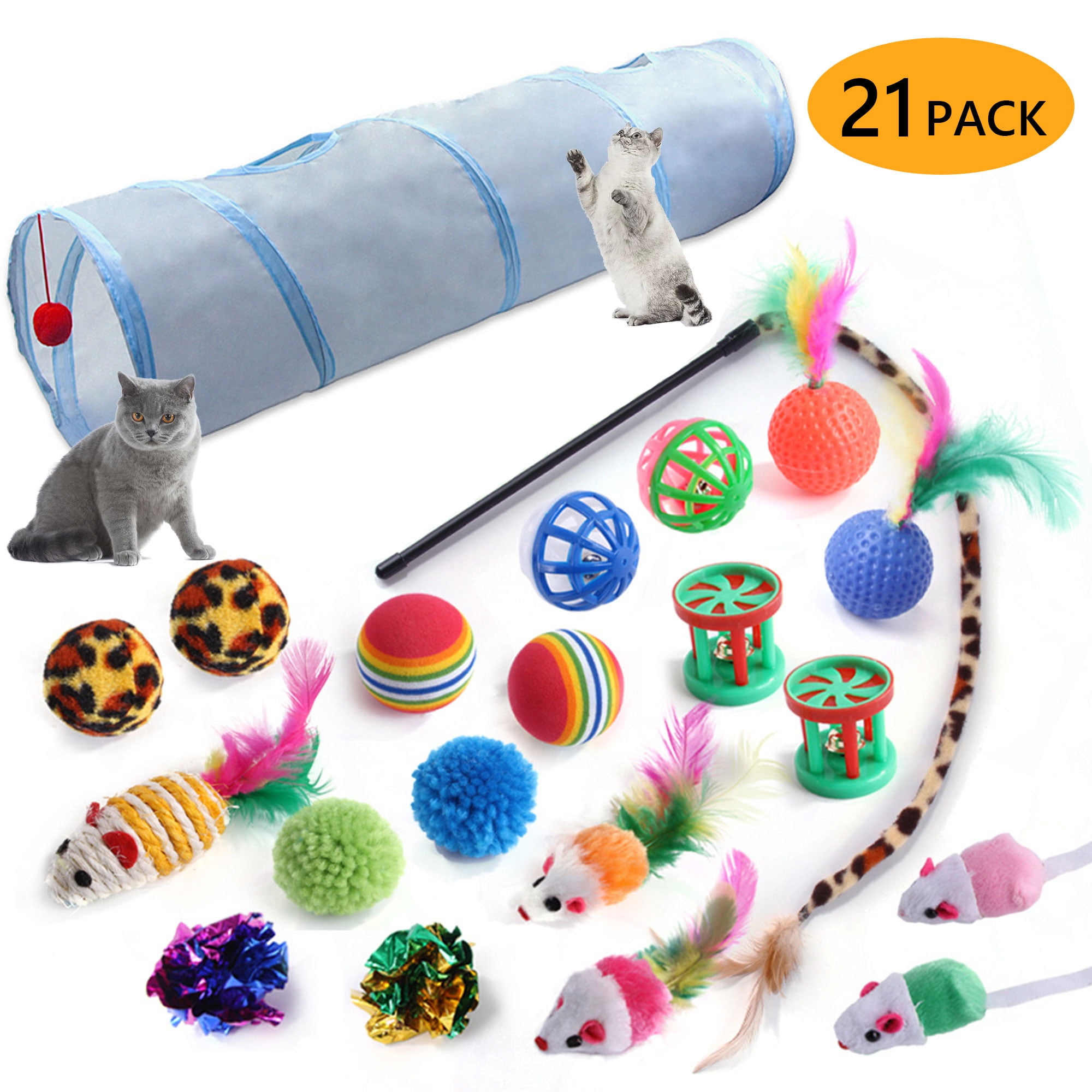 Tripumer 21PCS Cat Toys Kitten Toys Combination Tunnel Interactive ...