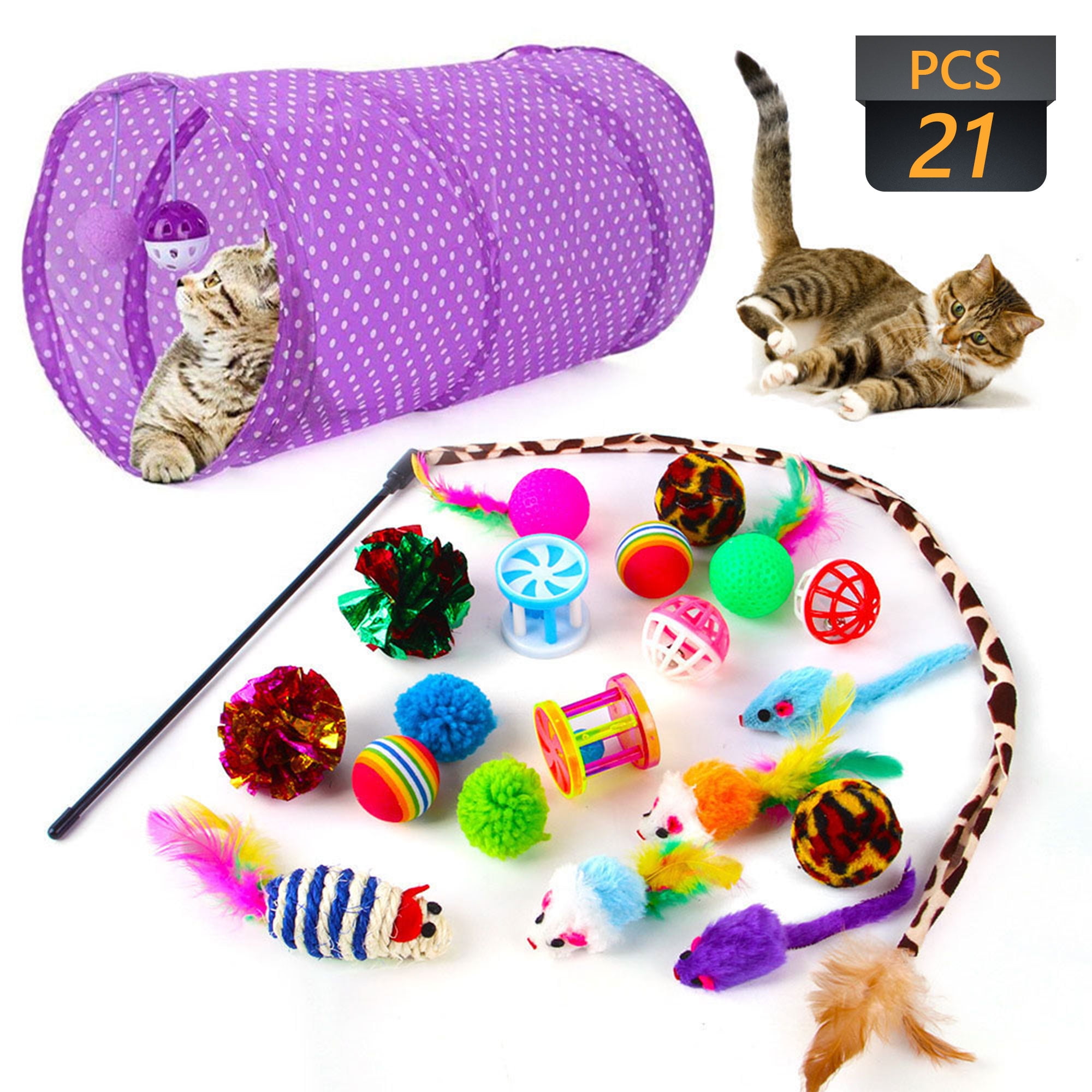 Tripumer 21Pcs Cat Toys Kitten Toy Set Tunnel Interactive Cat Toys ...
