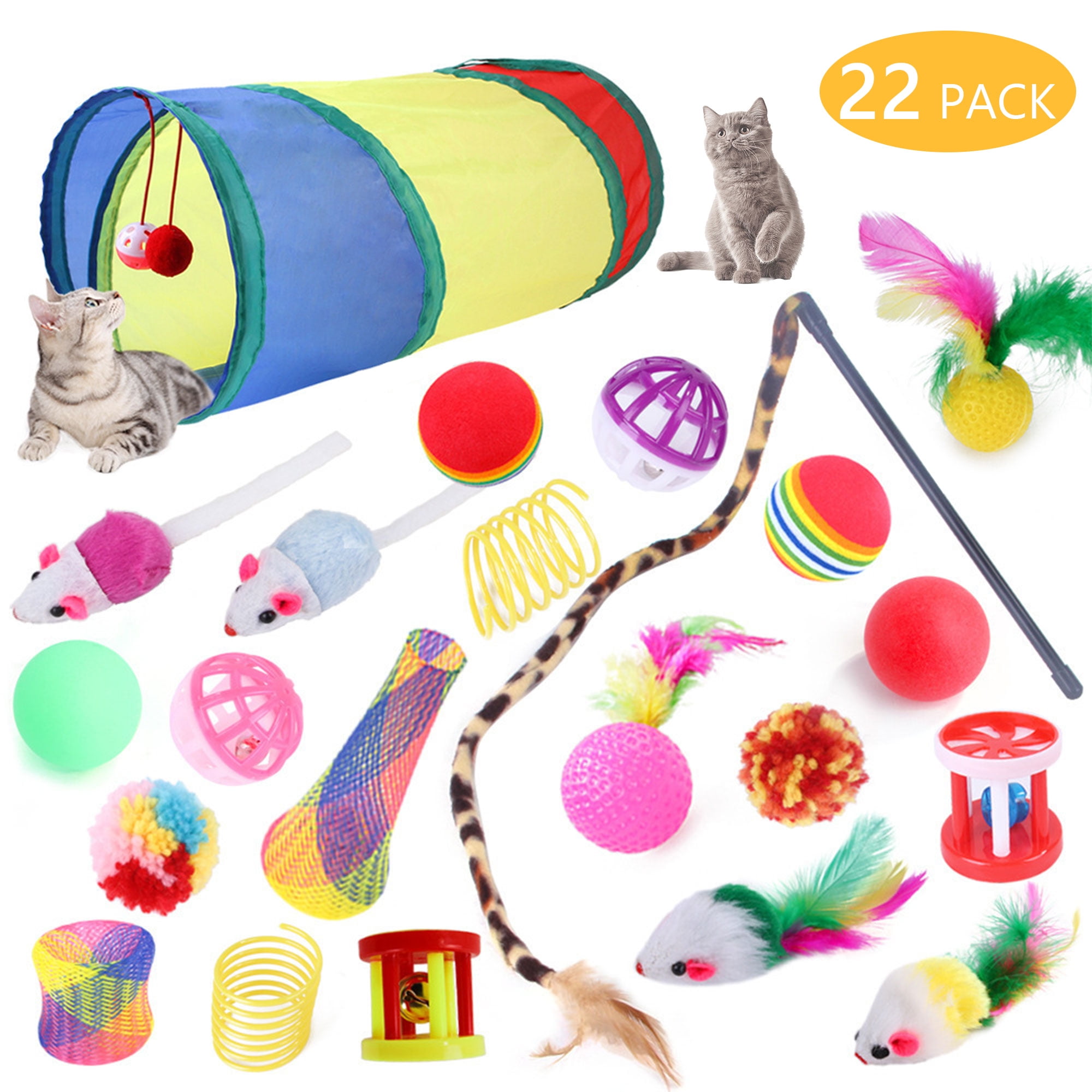 Tripumer 22Pcs Cat Toys Kitten Toy Set Tunnel Interactive Cat Toys ...