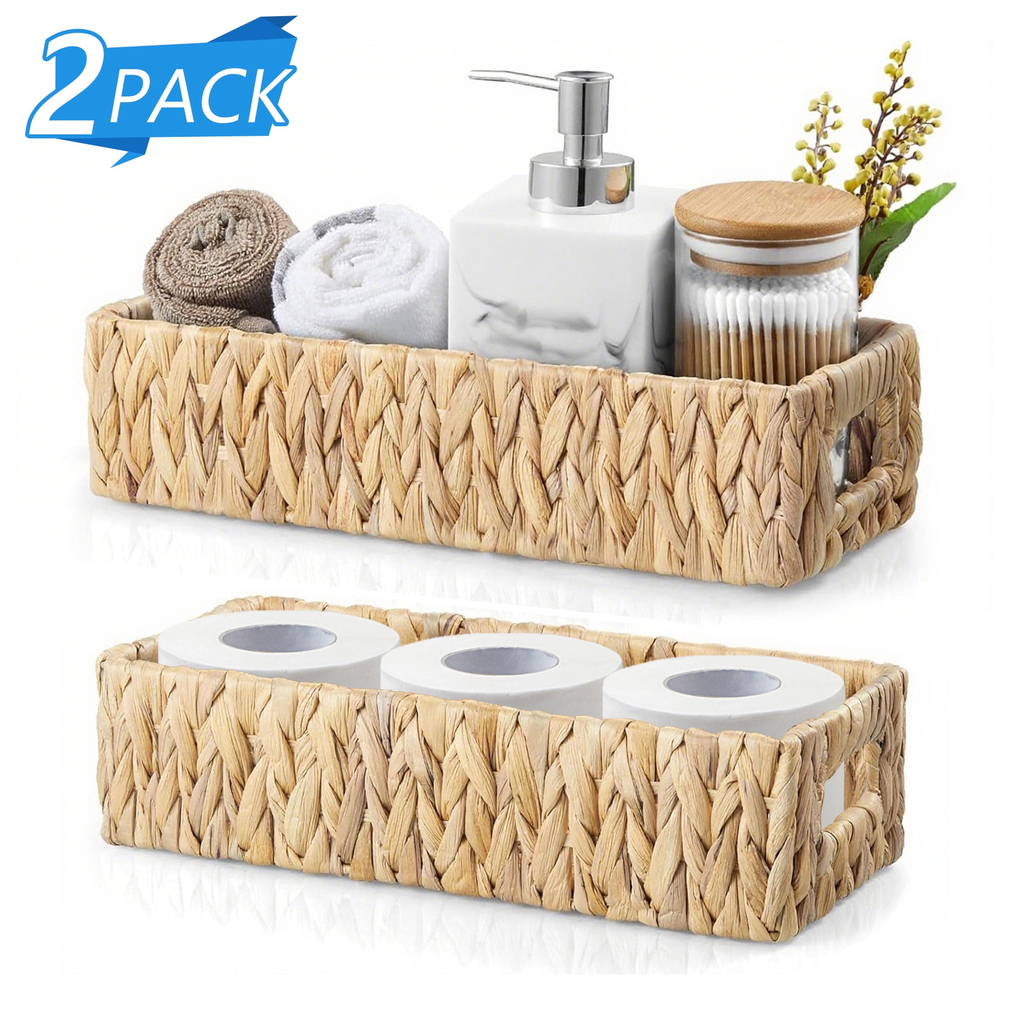 Tripumer 2PCS Handmade Woven Baskets with Handles Toilet Paper Water ...