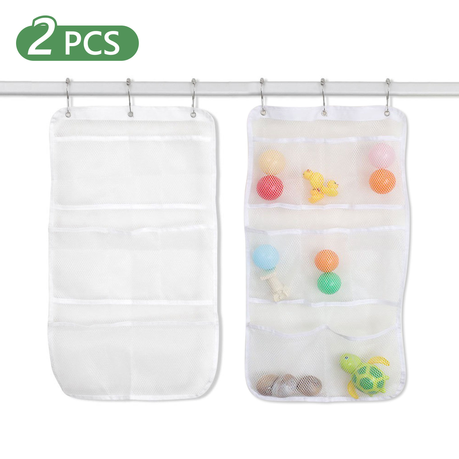 Mesh Shower Organizer Hanging Mesh Pockets Bathroom Caddy 6 Pockets Hang Curtain Rod with 4 ...
