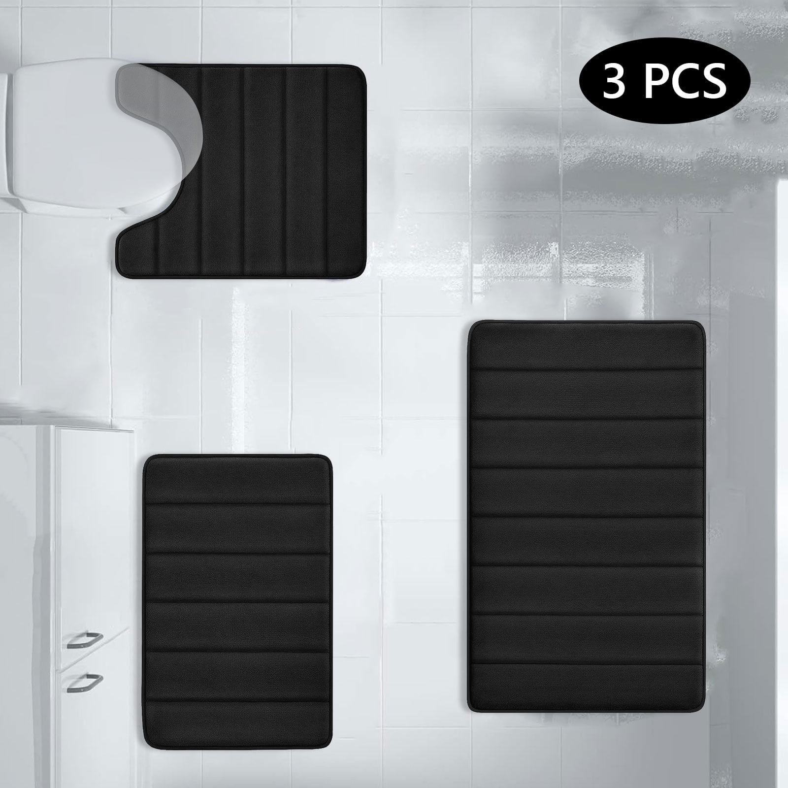 Tripumer 3 Pcs Memory Foam Bathroom Rug Set with U Shape Mat Bathroom ...