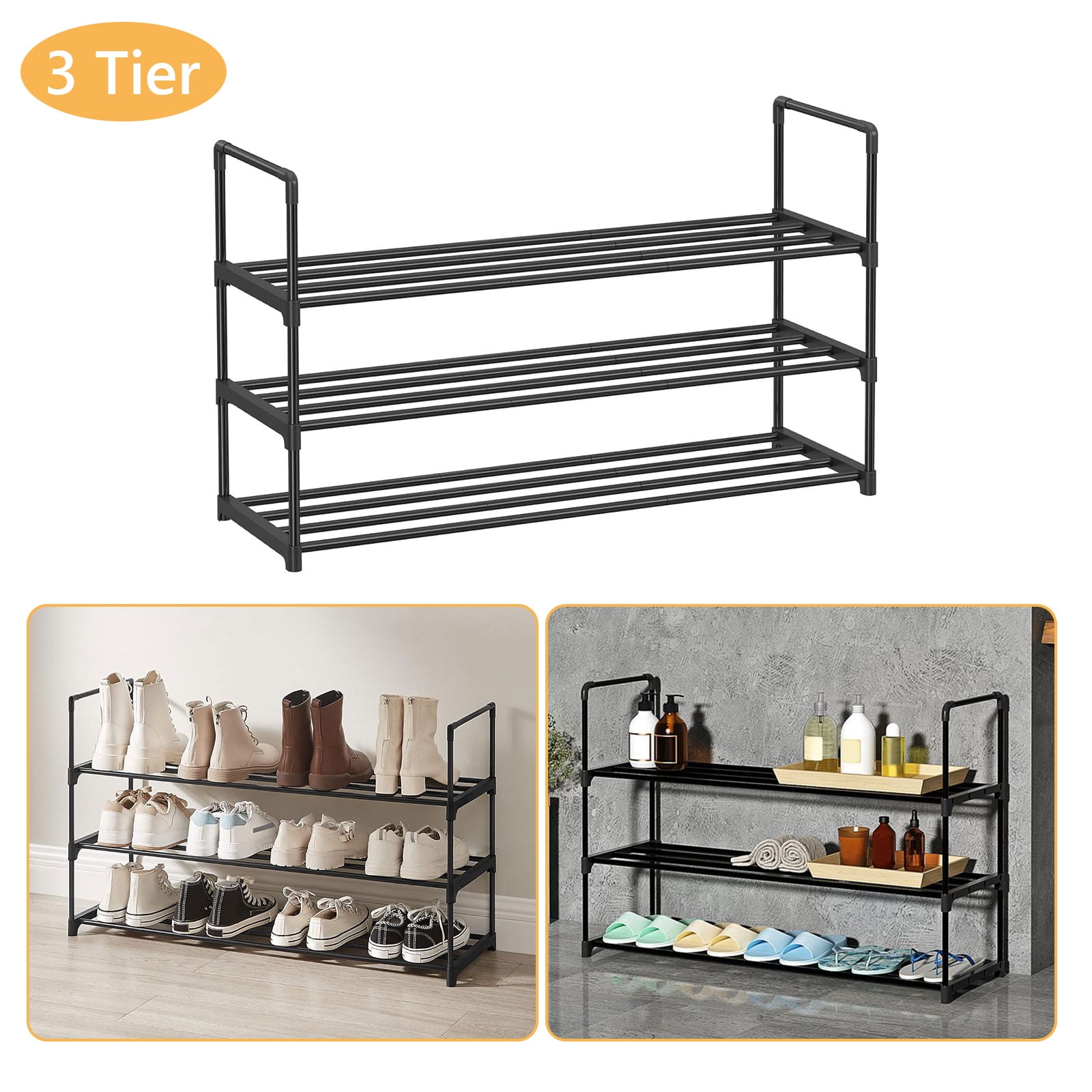Semfri 3-Tiers Shoe Rack Metal Shoe Rack 12 Pairs Shoe Tower Rack Shoe ...