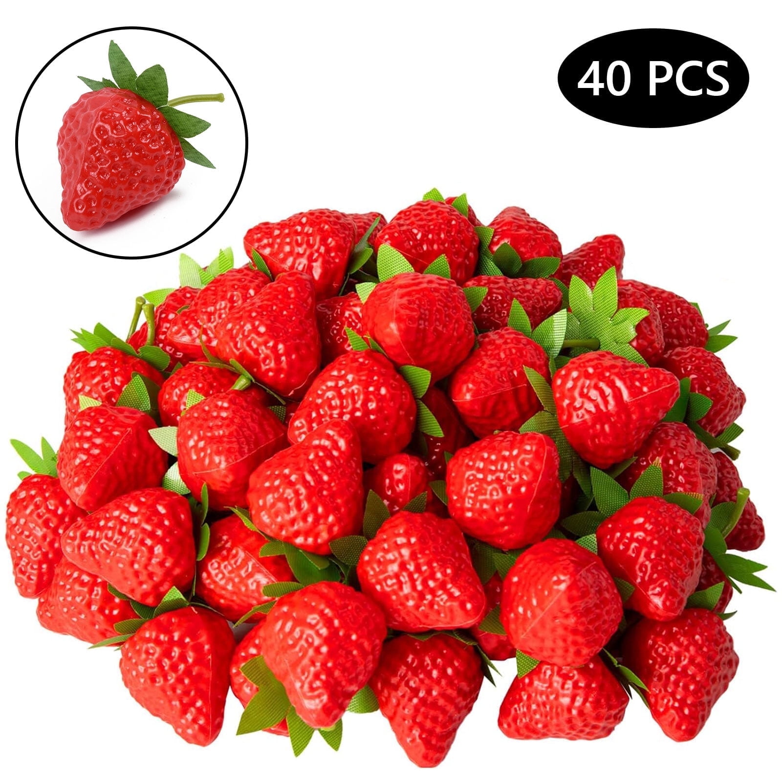 "Tripumer Fake Strawberries, 40 Pcs, Lifelike Red Plastic Fruits for ...