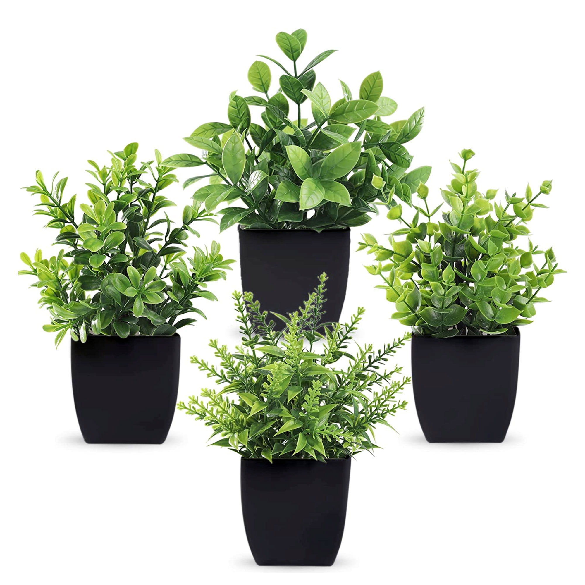 Tripumer Artificial Green Plants 4 Pack Small Potted Fake Plants for ...