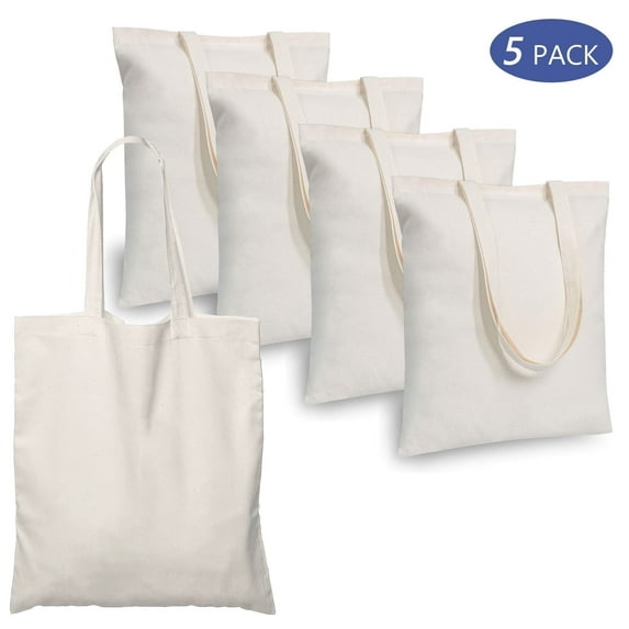 Hengbo 5 Pack Blank Bulk Cloth Bags Reusable Cotton Tote Bags 13.7 x 15 ...