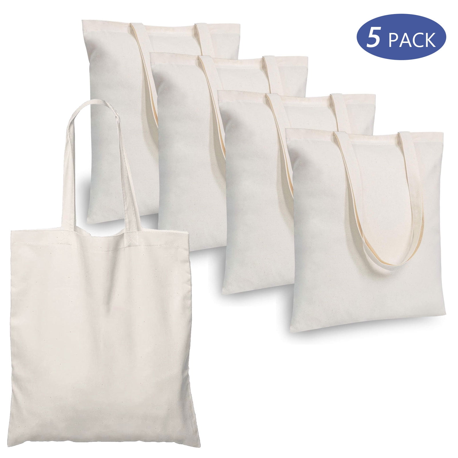 Tripumer 5 Pack Blank Bulk Cloth Bags Reusable Cotton Tote Bags 13.7 x ...
