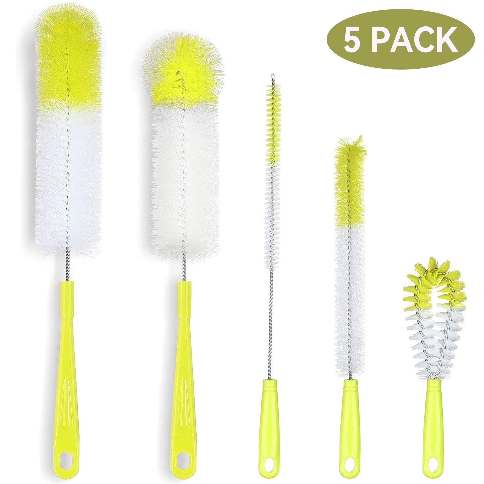 Tripumer 5-Pack Long Handle Bottle Brush Set Cleaner for Narrow ...