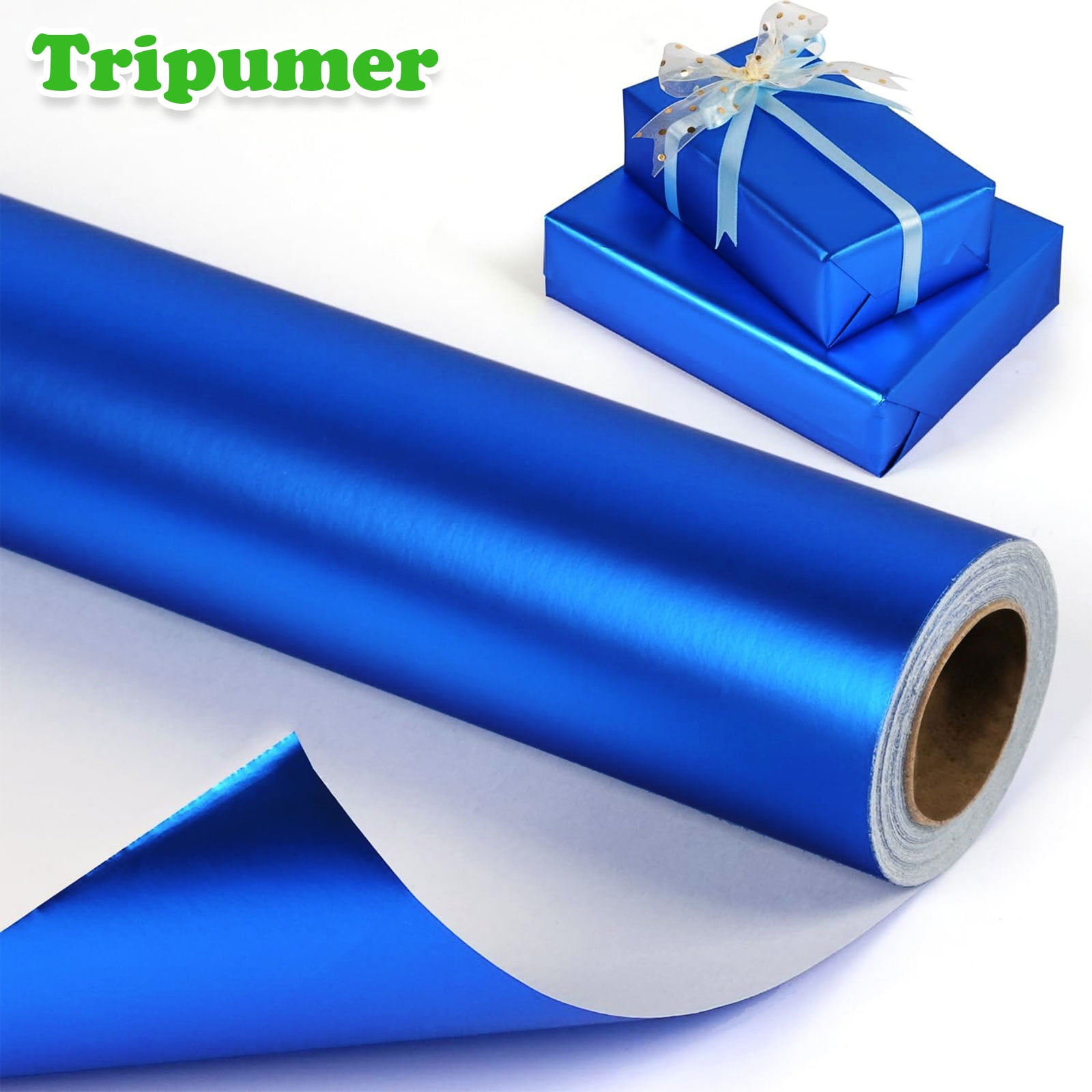 Tripumer Blue Metallic Wrapping Paper 17 inch X 32.8 Feet Matte Paper ...