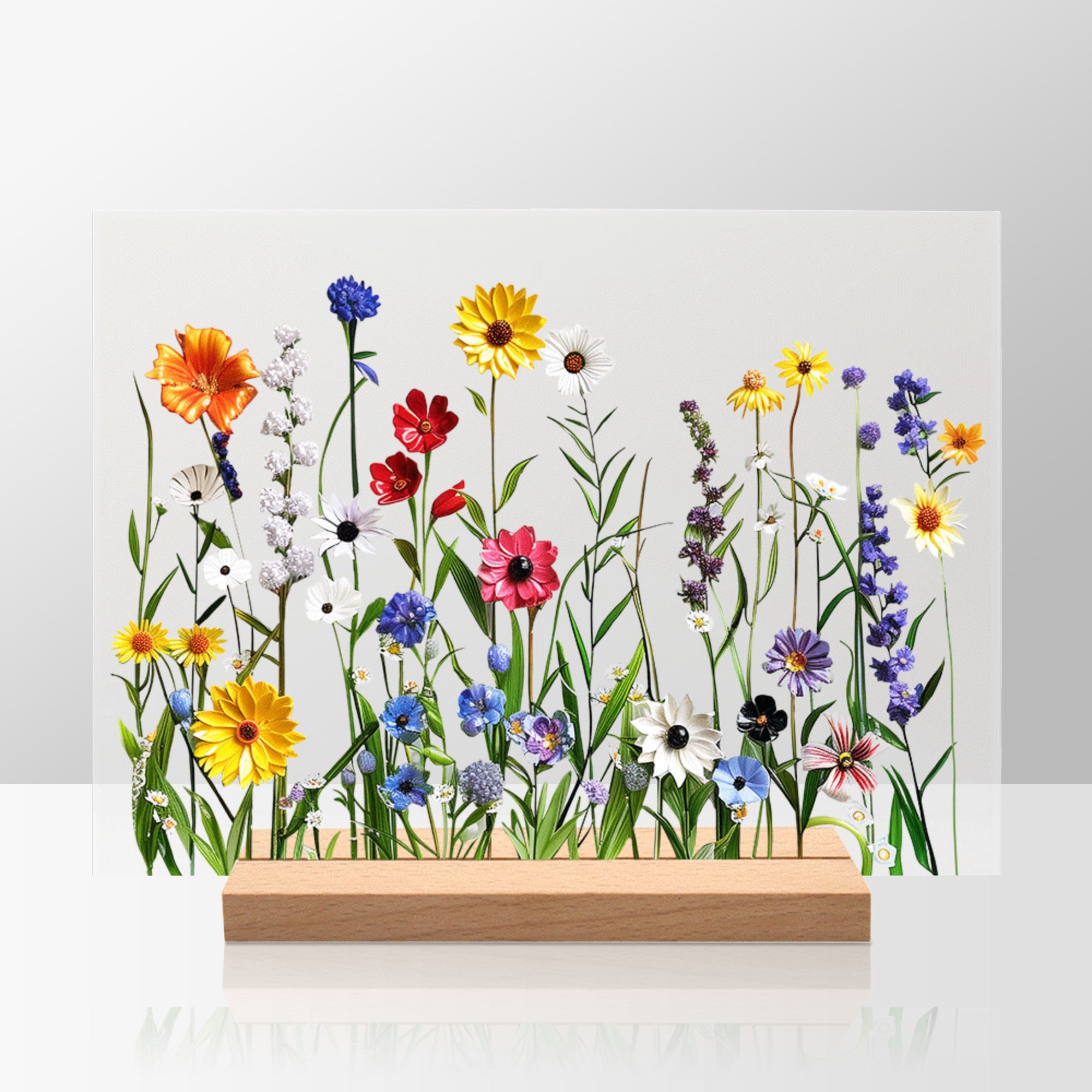 Tripumer Colorful Wildflowers Acrylic with Wooden Frame 5.9x8.3inch ...