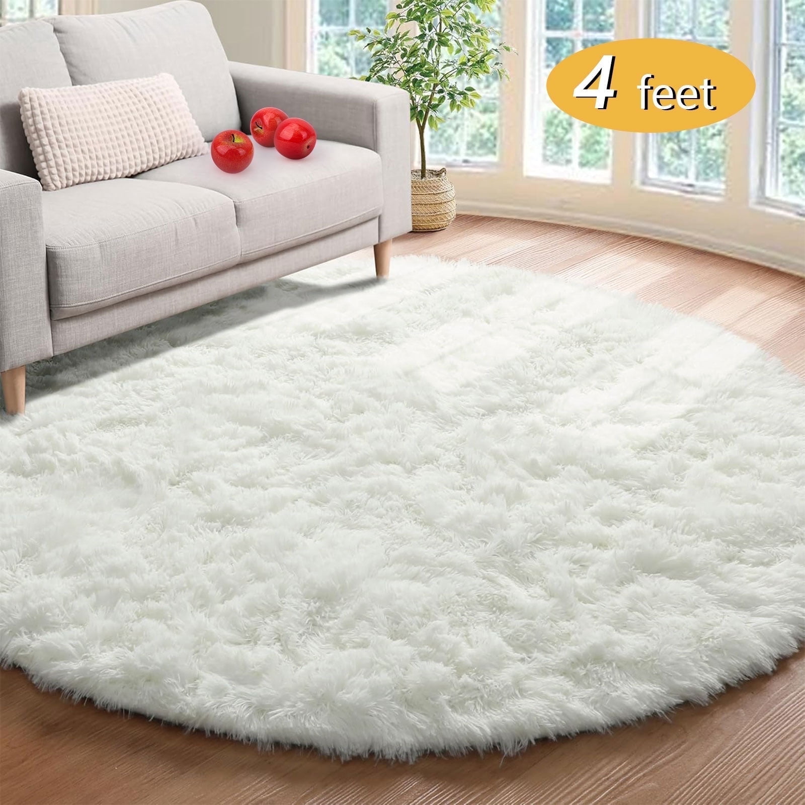 Tripumer, Fluffy Round Rug, 4 ft diameter, Circular Shag Area Rug ...