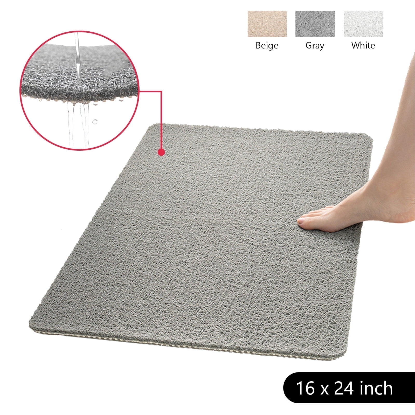 Tripumer Loofah Bathroom Mat 16 x 24 inch PVC Shower Mats Textured ...