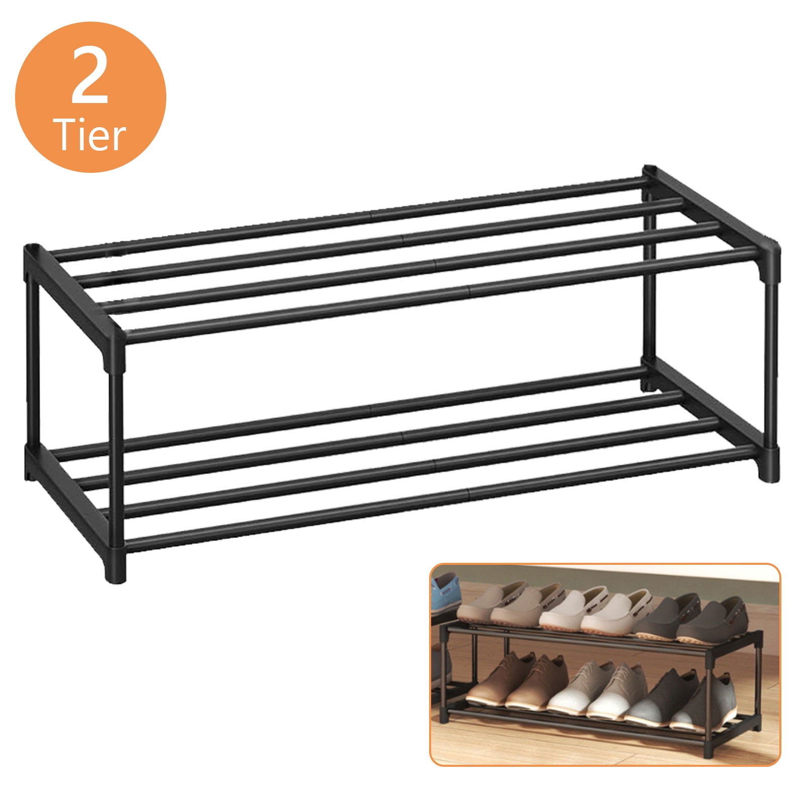 Semfri Metal Shoe Rack 2 Tier Shoe Organizer Black Shoe Storage Shelf ...